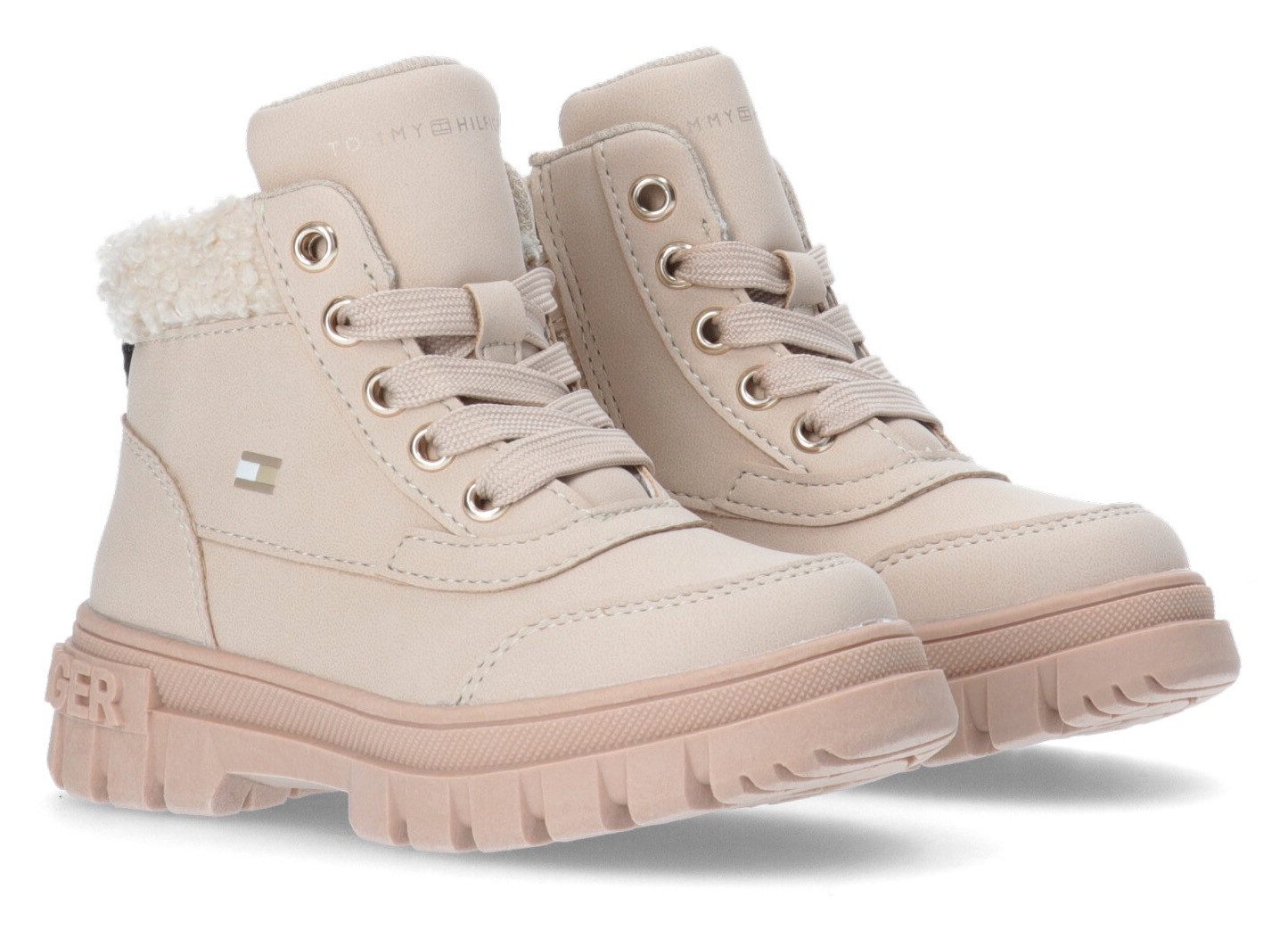 Tommy Hilfiger Schnurboots Plateaustiefelette Chunky Boots mit modischem Frottee Schaftrand