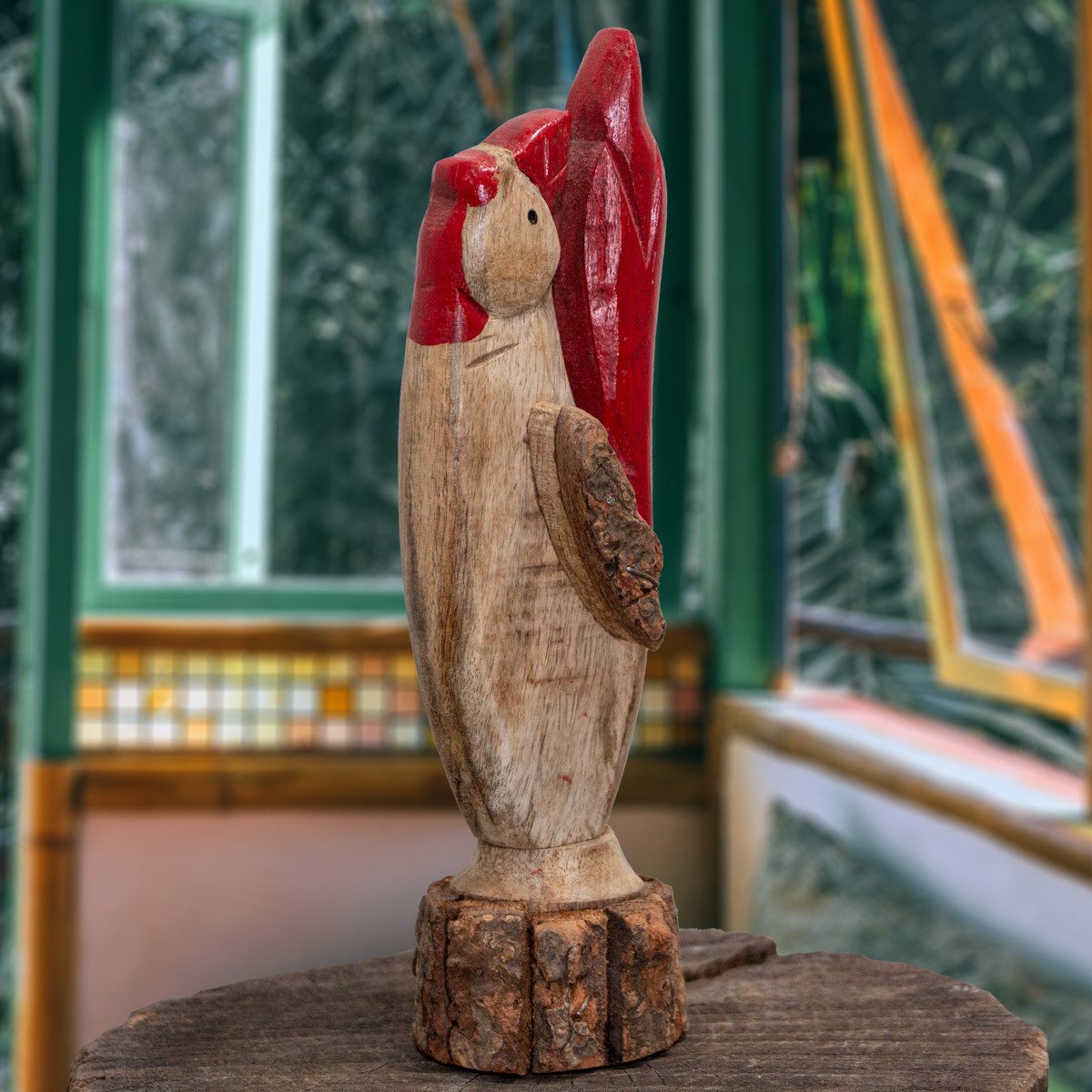 Antikas Wanddekoobjekt Holzfigur Hahn Klein Tiere Tierfiguren