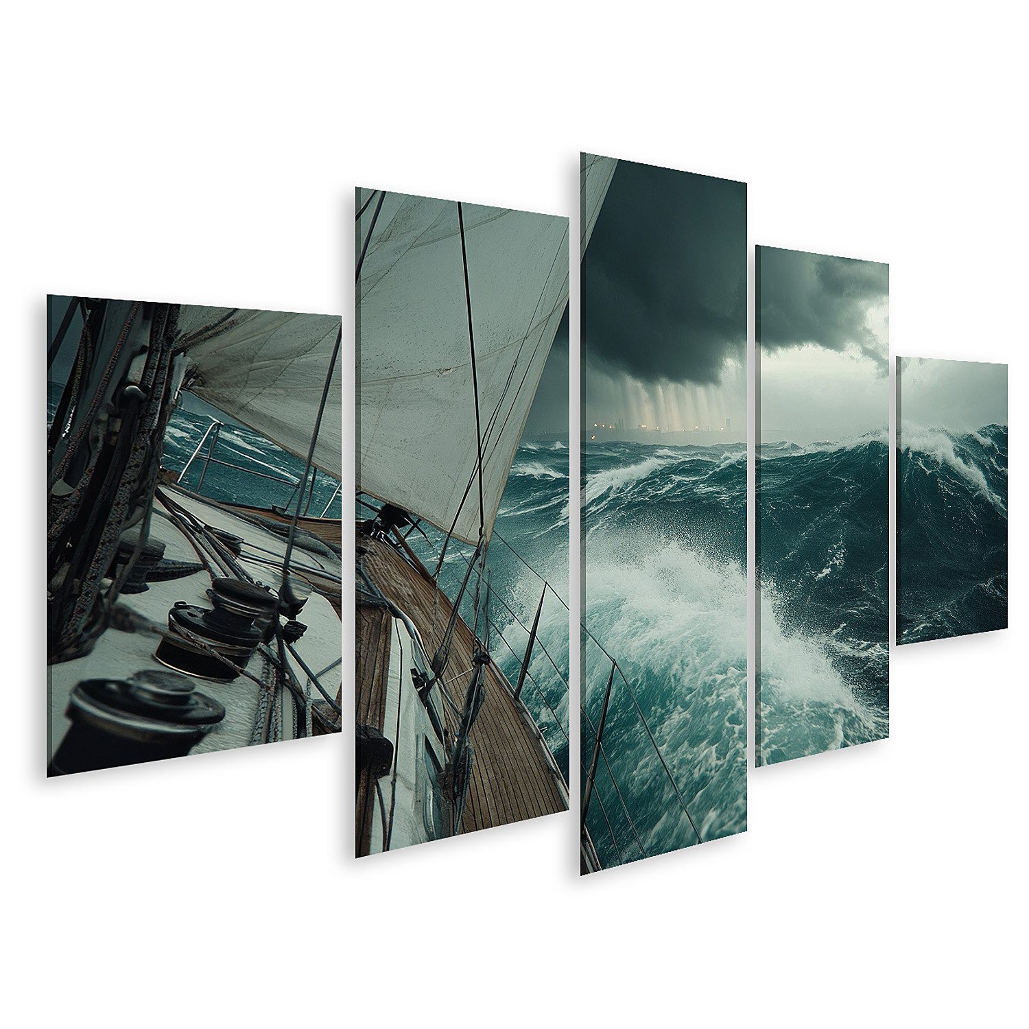 islandburner Leinwandbild, Segelboot im stürmischen Meer mit dunklen Wolken, Format inkl ...