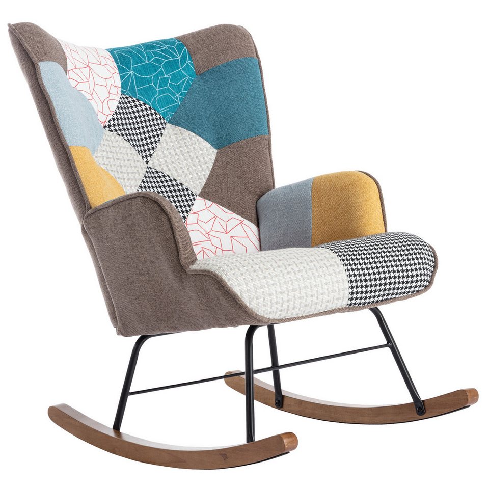 Merax Schaukelstuhl Patchwork Schwingsesselrelaxsesselschaukelsessel
