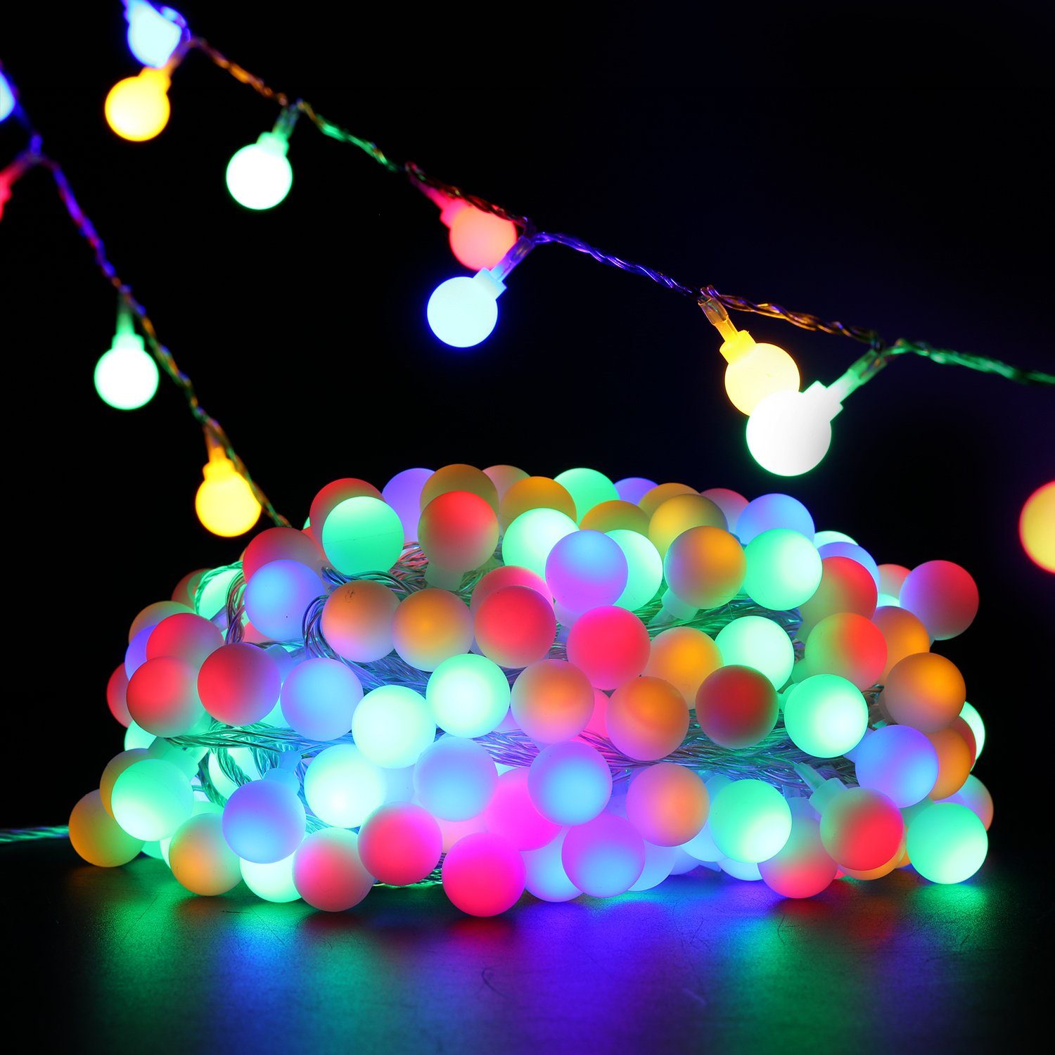 Wilgoon Led Lichterkette 200 Led Bunte Kugeln Lichterkette Außendeko 8modi