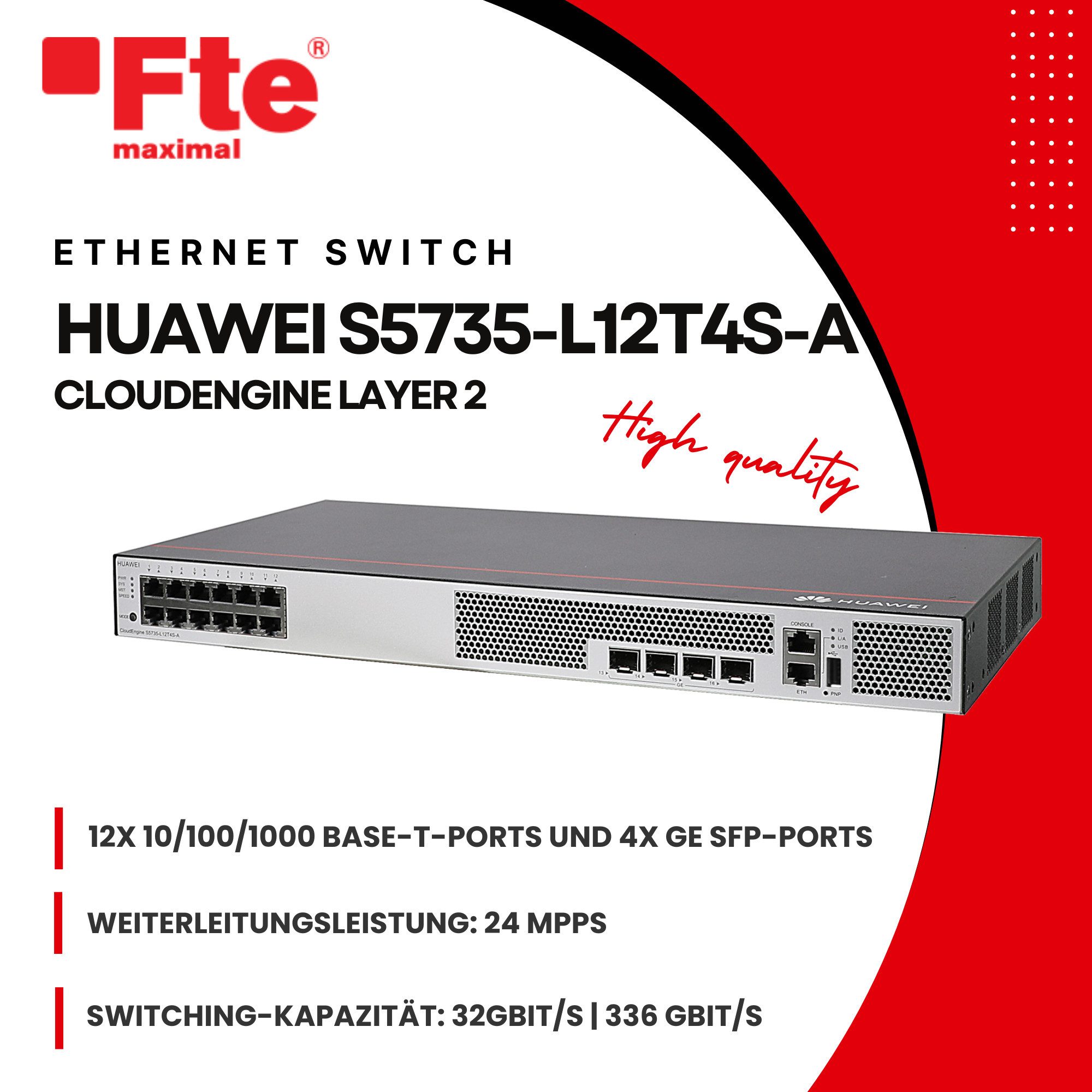 Huawei S5735-L12T4S-A CloudEngine Layer 2 Netzwerk-Switch (12x Ethernet 10/100/1000, 4*GE SFP ...