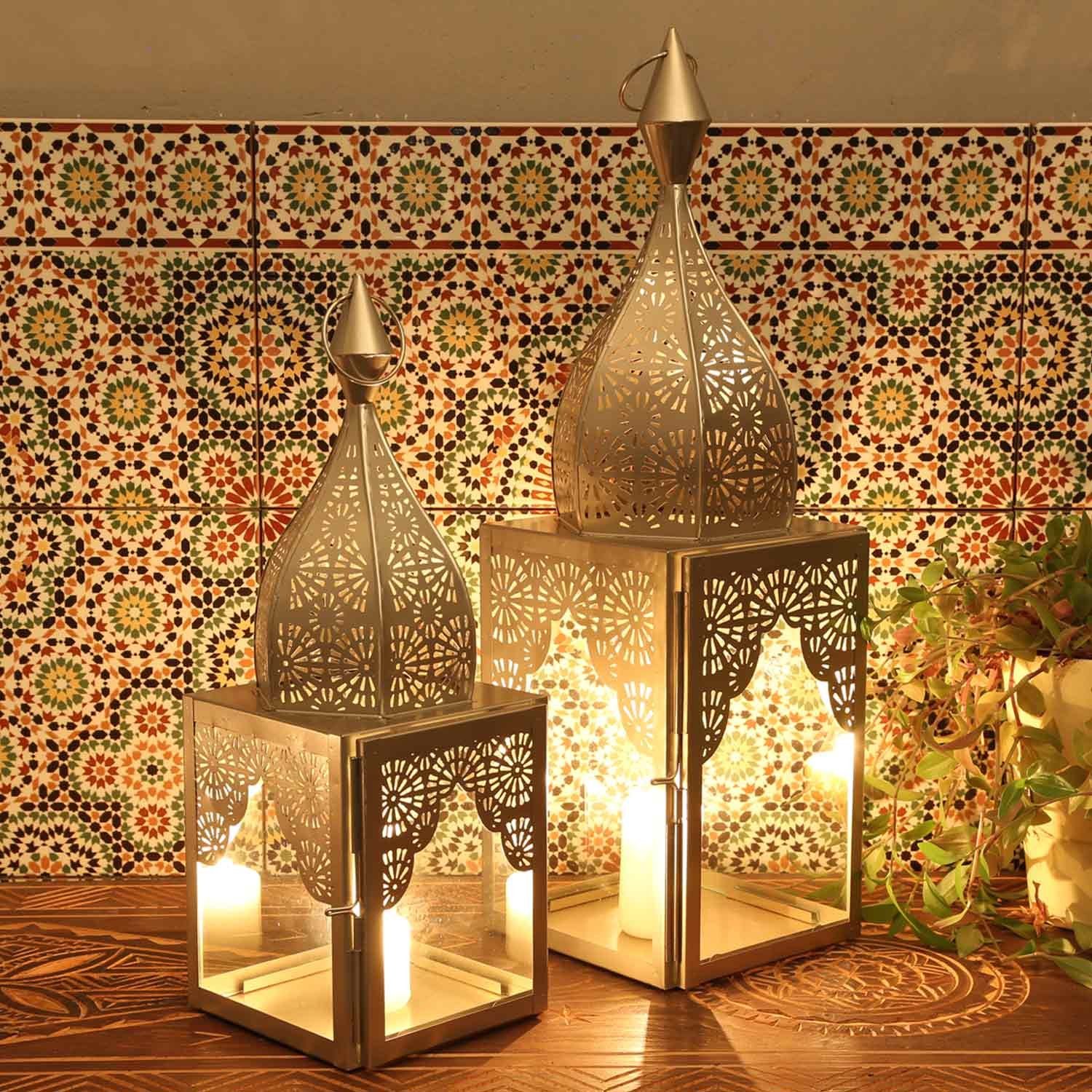 Casa Moro Kerzenlaterne Orientalische Laterne Windlicht Modena Silber