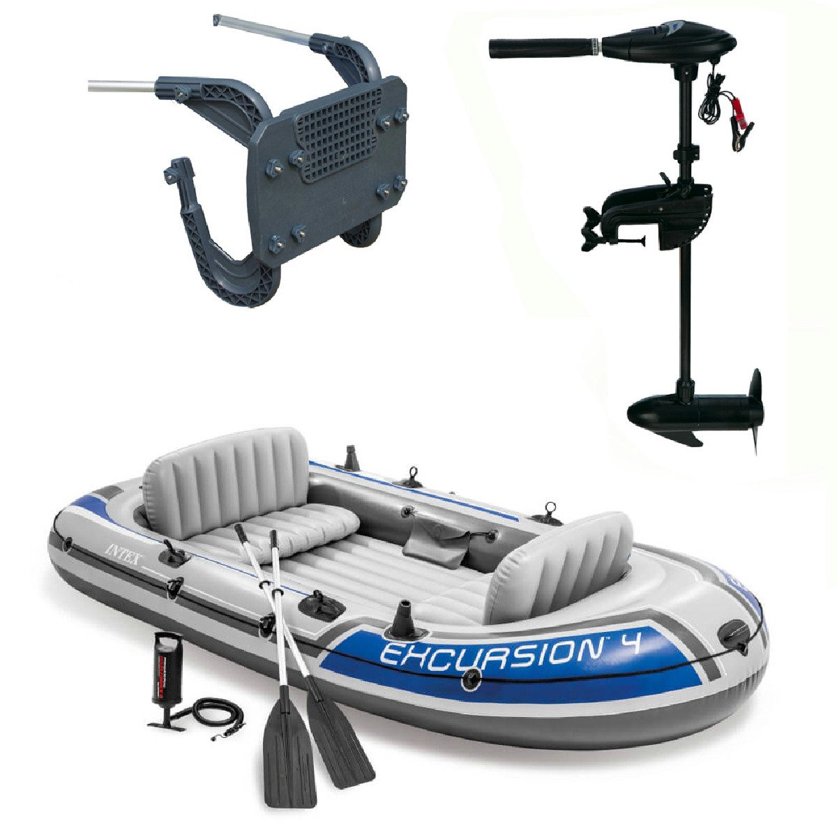 Intex Schlauchboot Excursion 4 Set + Außenbordmotor + Befestigung