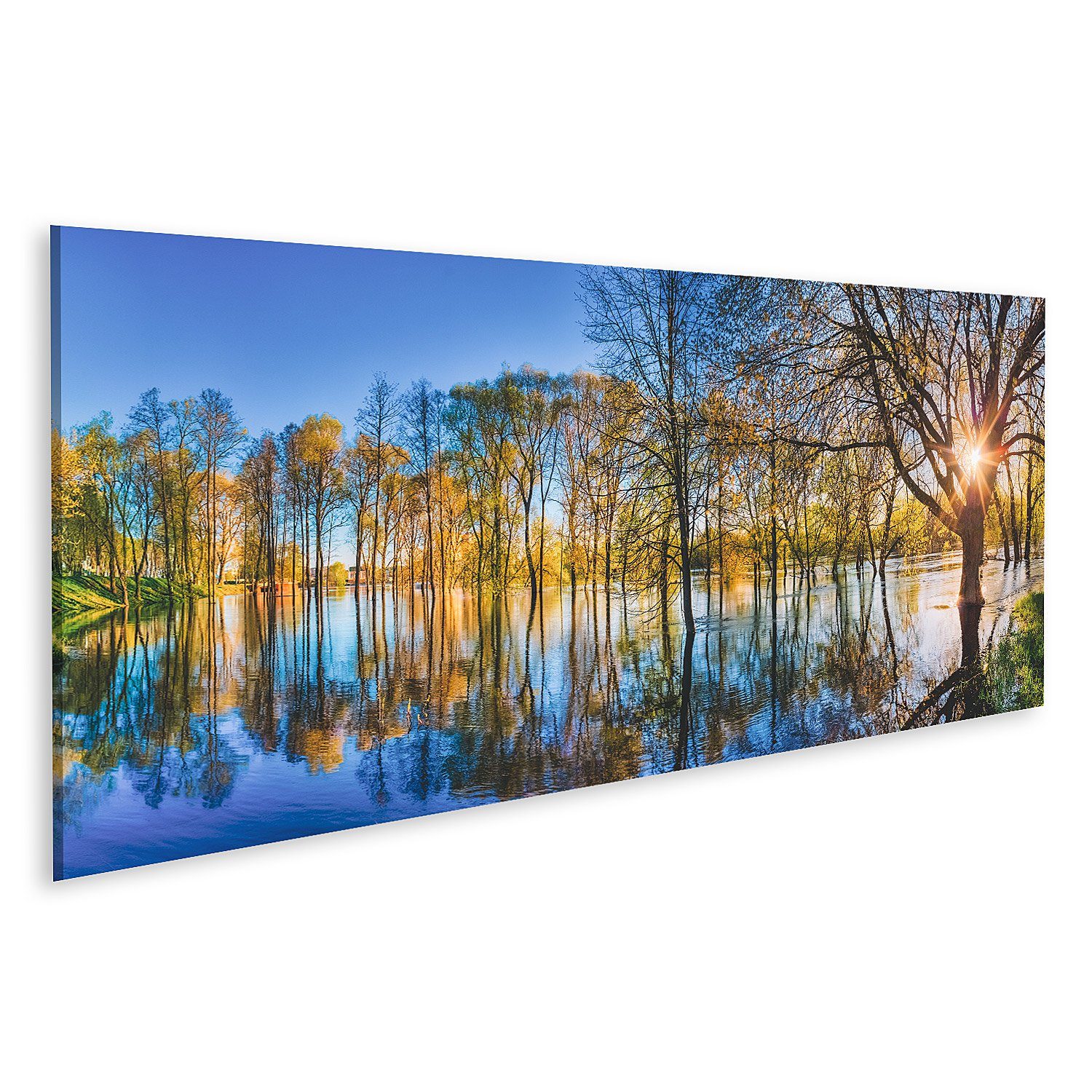 islandburner Leinwandbild »Bild auf Leinwand Reflexion Bäume Fluss Dämmerung Fluss Frühling Wald ...