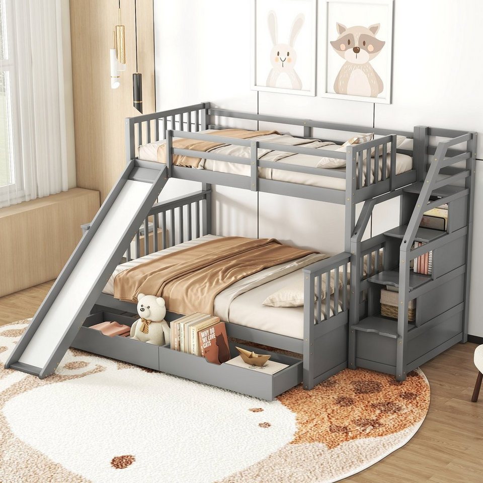 Ulife Etagenbett Kiefer Kinderbett Mit Rutsche Und Schubladen Stauraum