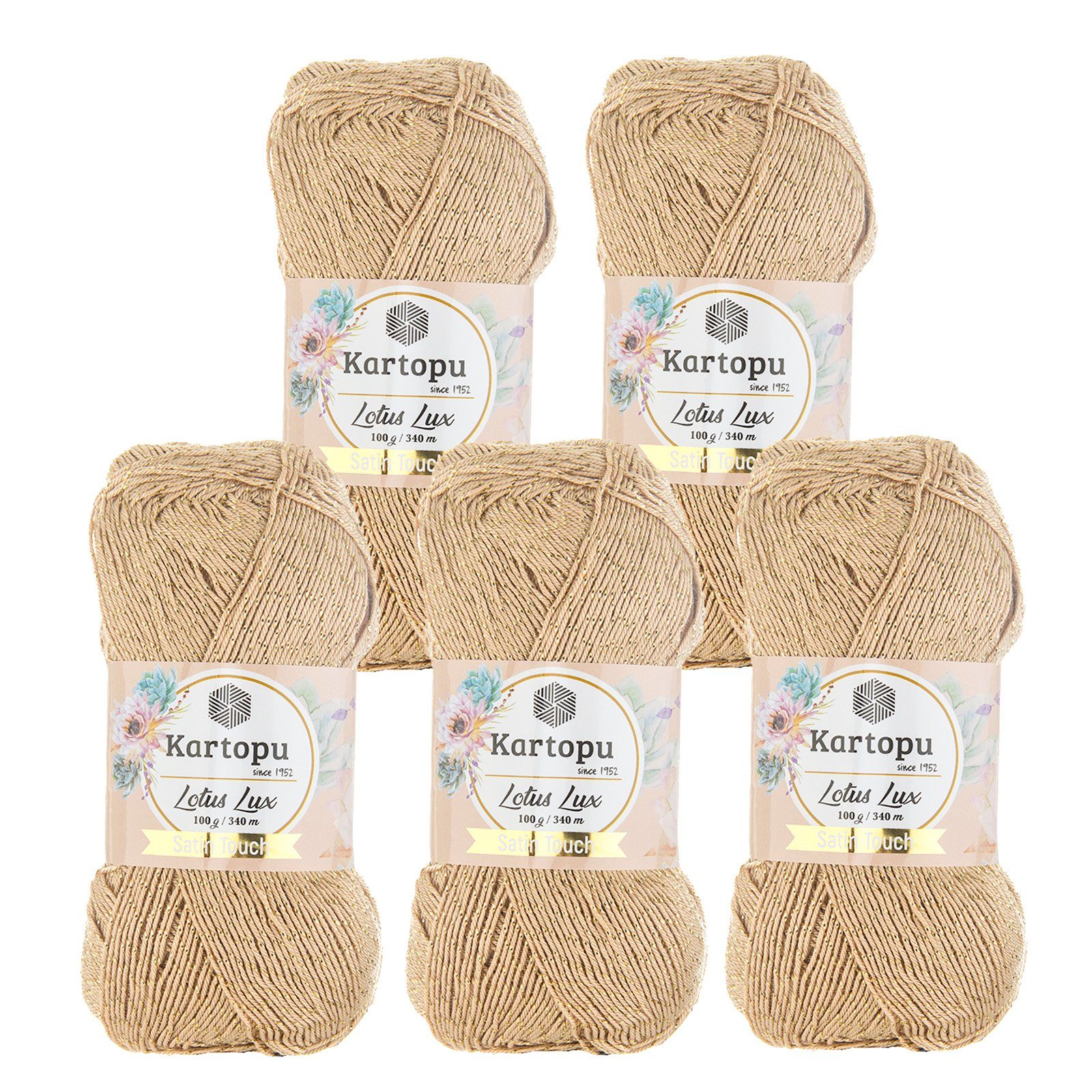 Kartopu 5 x 100g Kartopu Lotus Lux Unifarben Häkelwolle, 340 m, K837 sand