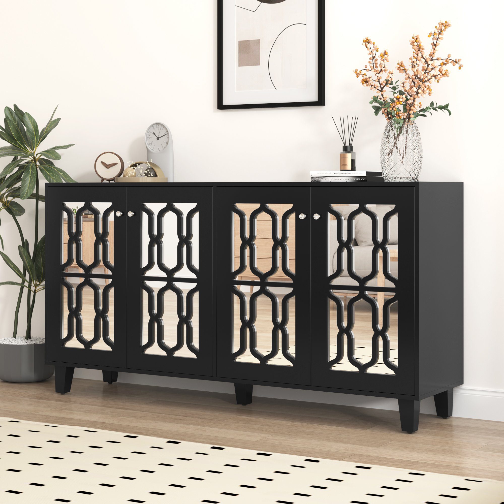 Flieks Sideboard 1 St Schrank Mit 4 Spiegeltür Anrichte Kommode