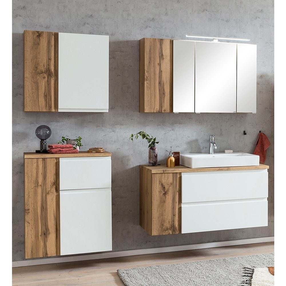 Lomadox Badmöbel Set Vasto 03 White Spar Set 4 St Wotan Eiche Nb