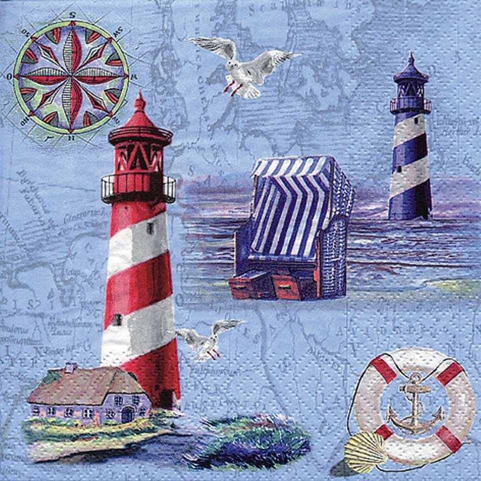 Linoows Papierserviette 20 Servietten Maritim Seekarte Mit