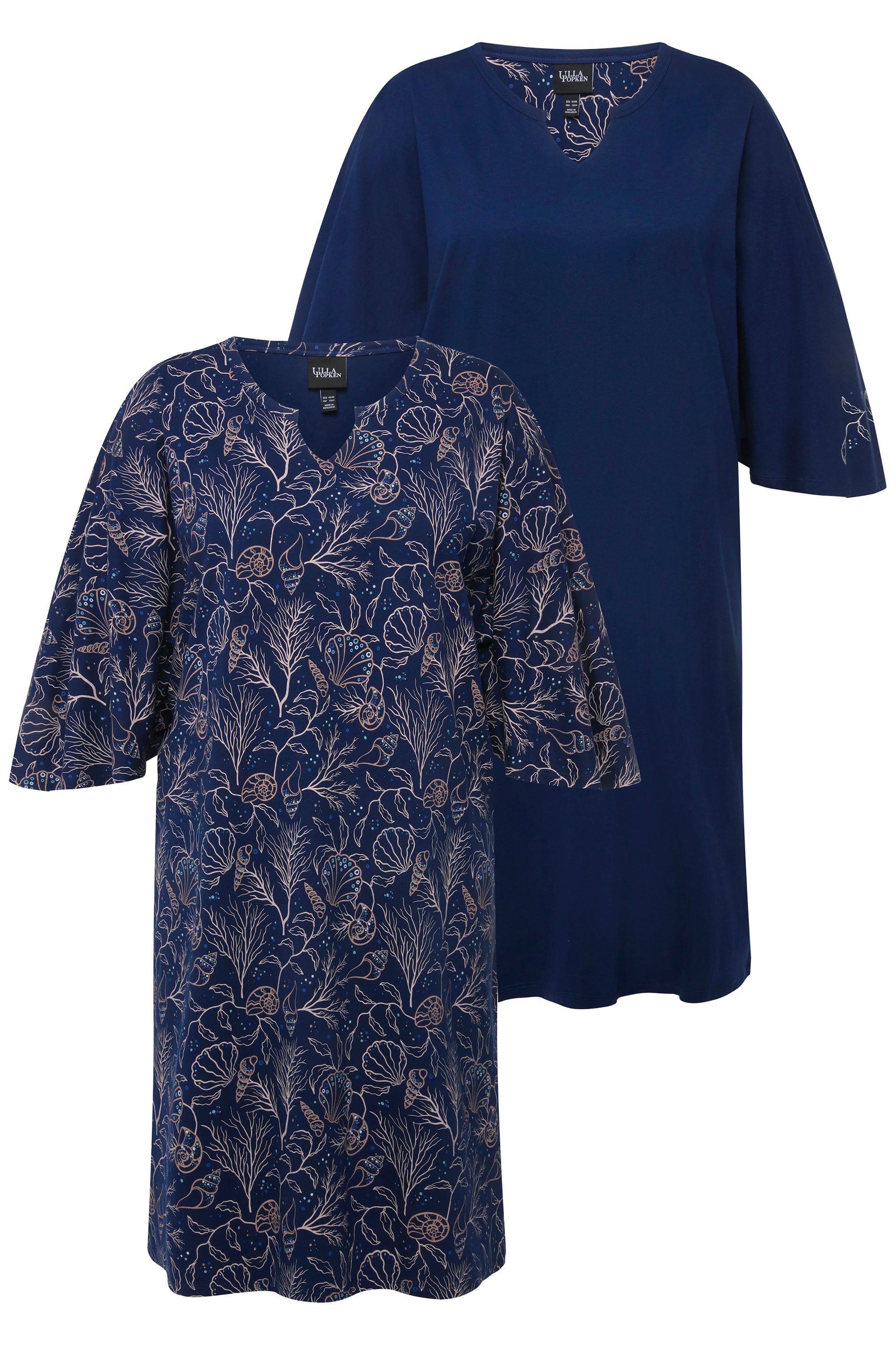 Ulla Popken Bigshirt Bigshirts 2er Pack Muscheln Tunika Ausschnitt