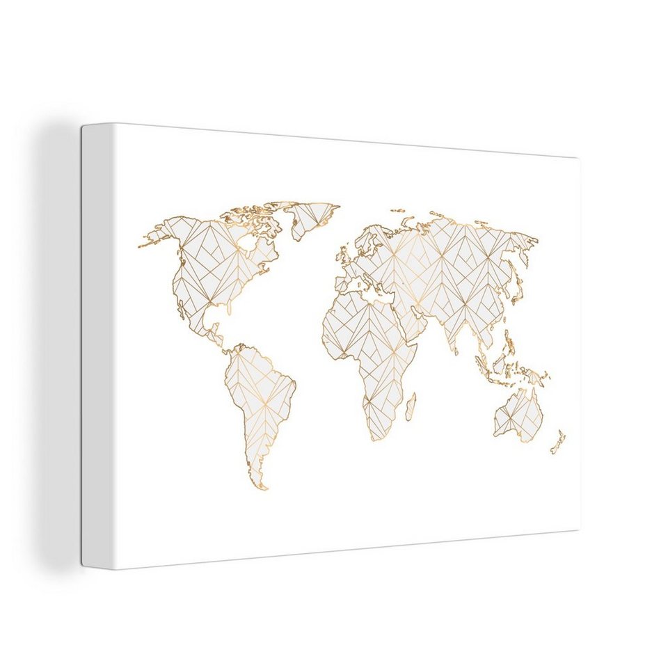 Onemillioncanvasses® Leinwandbild Weltkarte Gold Grau Kinder