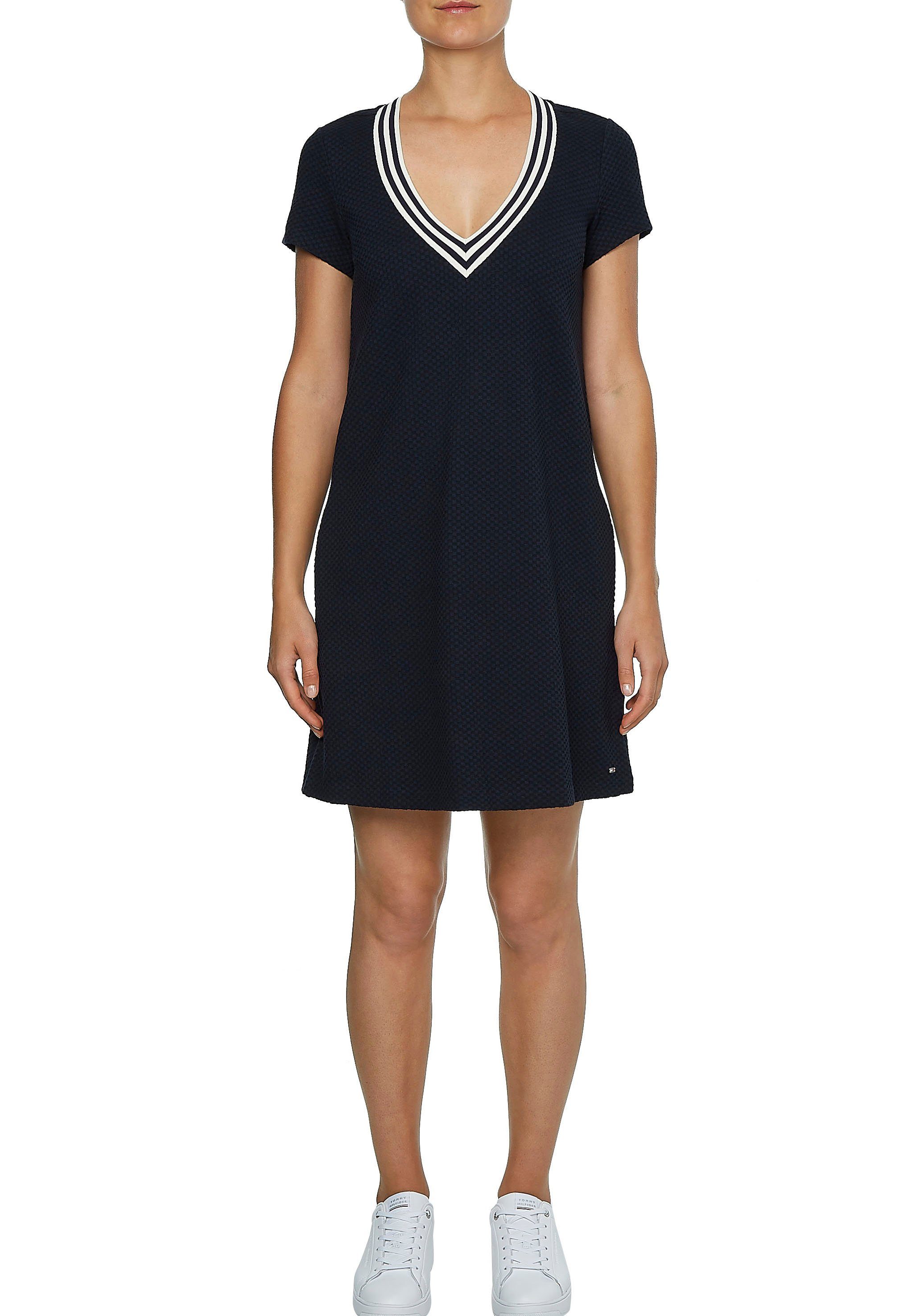 Tommy Hilfiger Jerseykleid Textured Shift Knee Dress Ss Mit Großem V