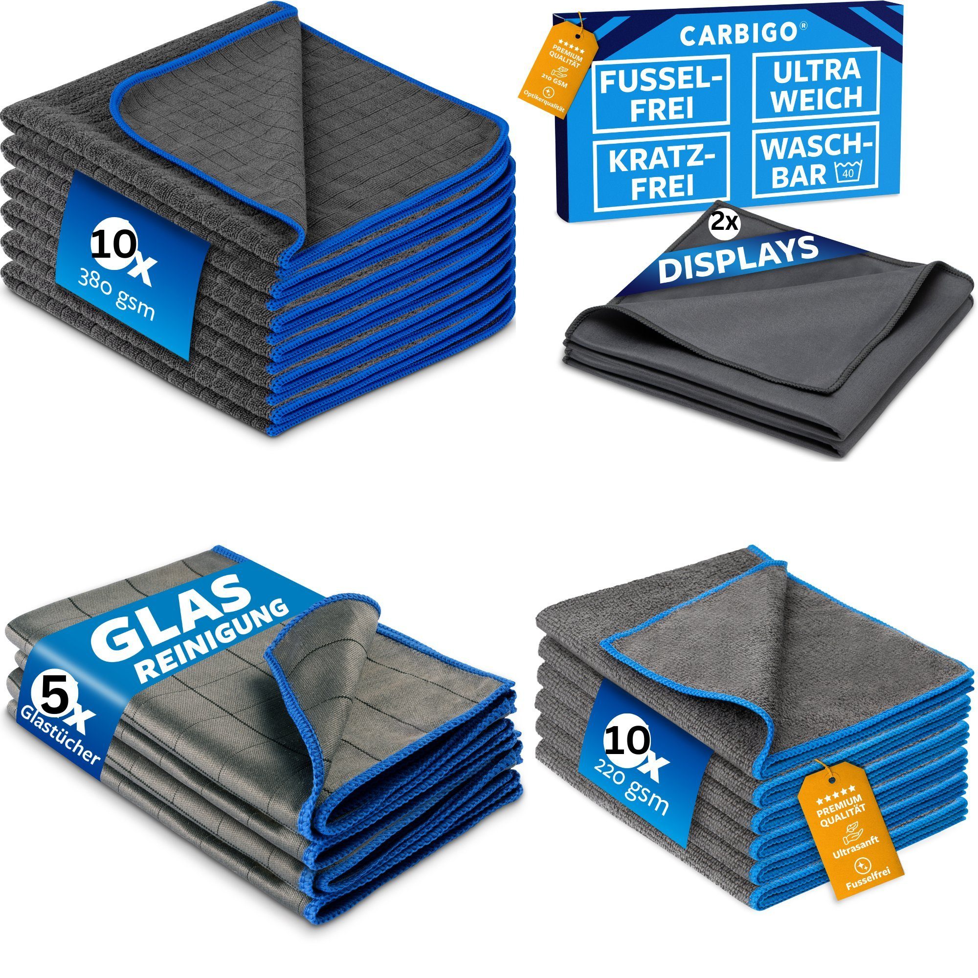 Carbigo Microfasertücher Allzwecktücher Glasflächen Displaytücher