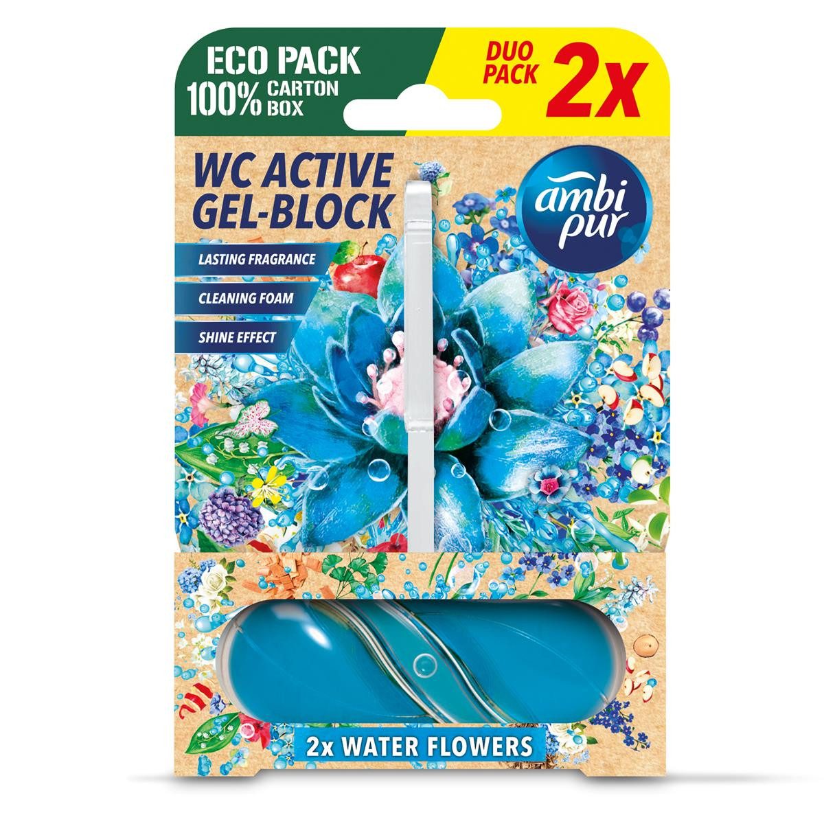 ambi pur WC-Duftspüler Ambi Pur WC Active Gel-Block 2x45g Water Flowers - WC Duft (1er Pack)