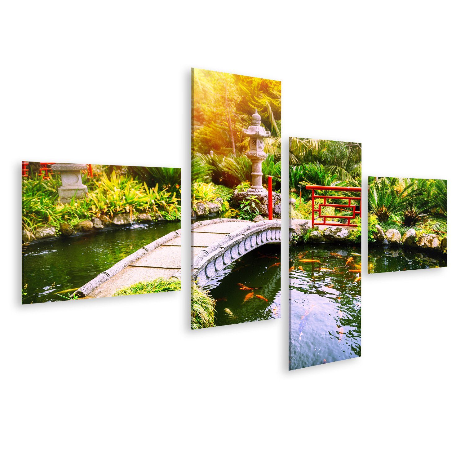 islandburner Leinwandbild Bild auf Leinwand Japanischer Garten Schwimmen Koi Fische Teich Natur