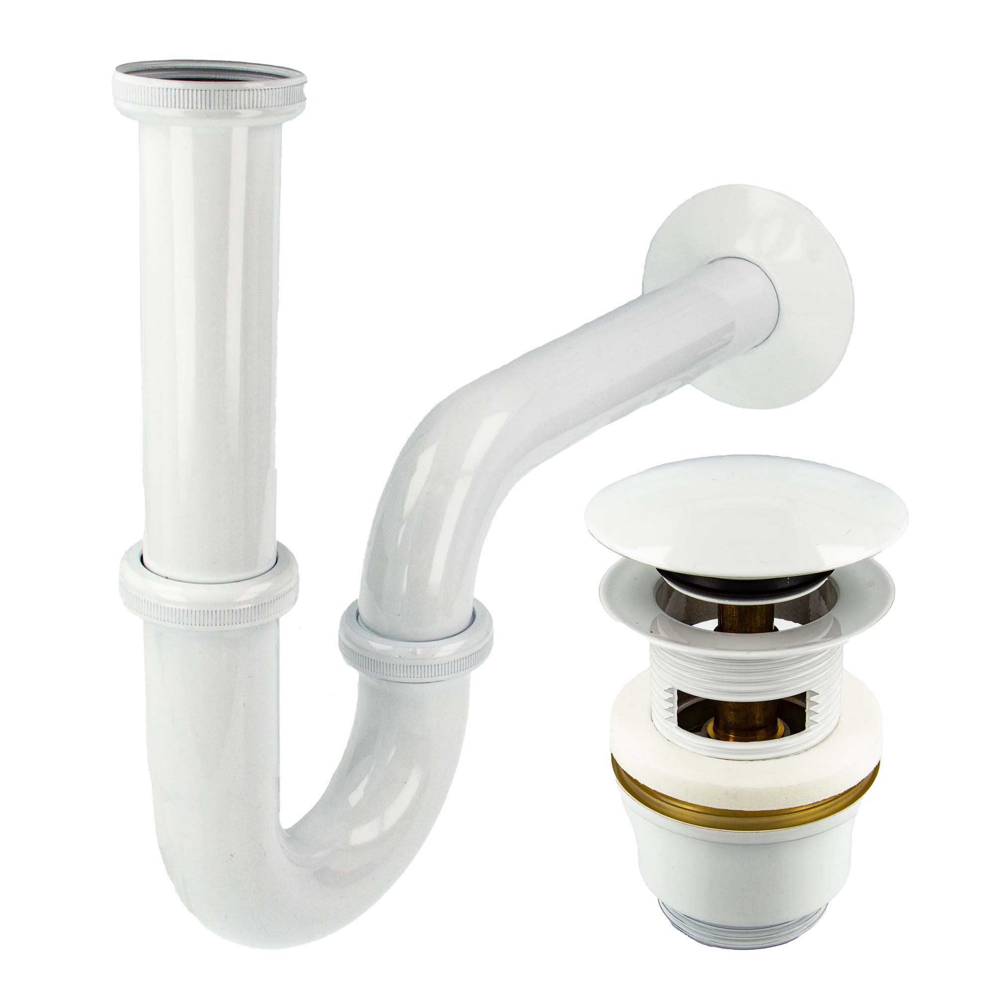 Tecuro Siphon Tecuro Siphon Extra Lang Mit Pop Up Ablaufventil Weiß