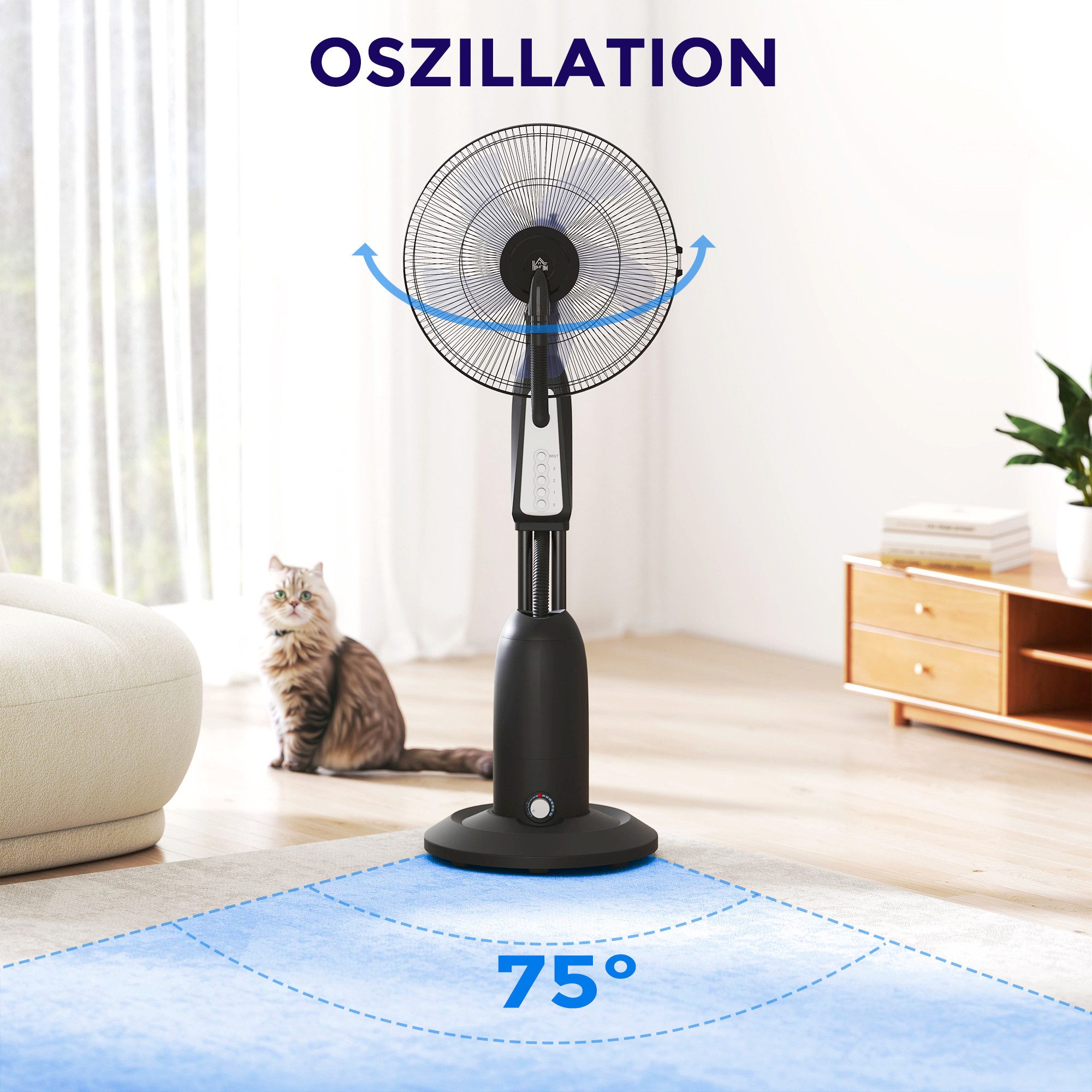 HOMCOM Standventilator Ventilator mit Verstellbar Sprühnebel 3 ...