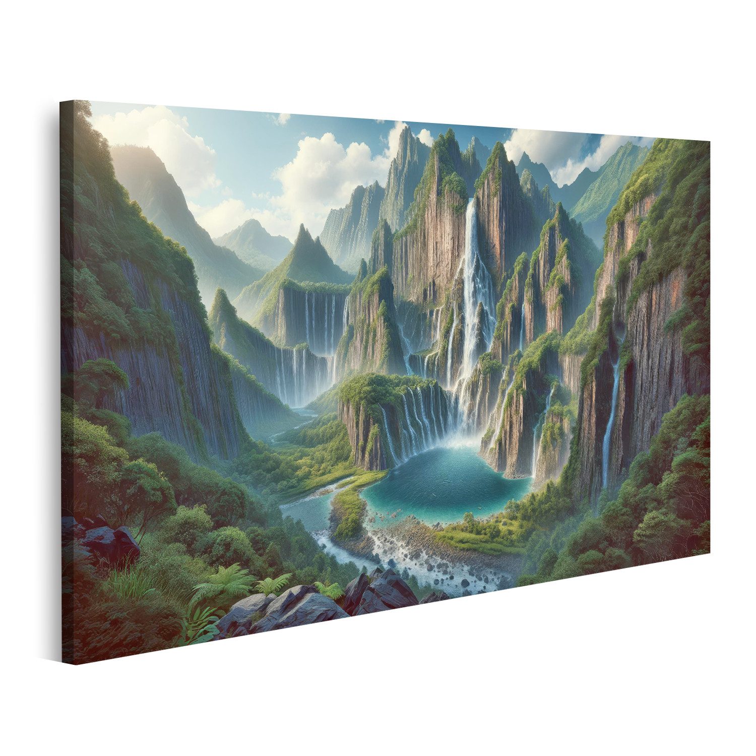 islandburner Leinwandbild Majestätisches Naturschauspiel Tobender Wasserfall im grünen Paradies