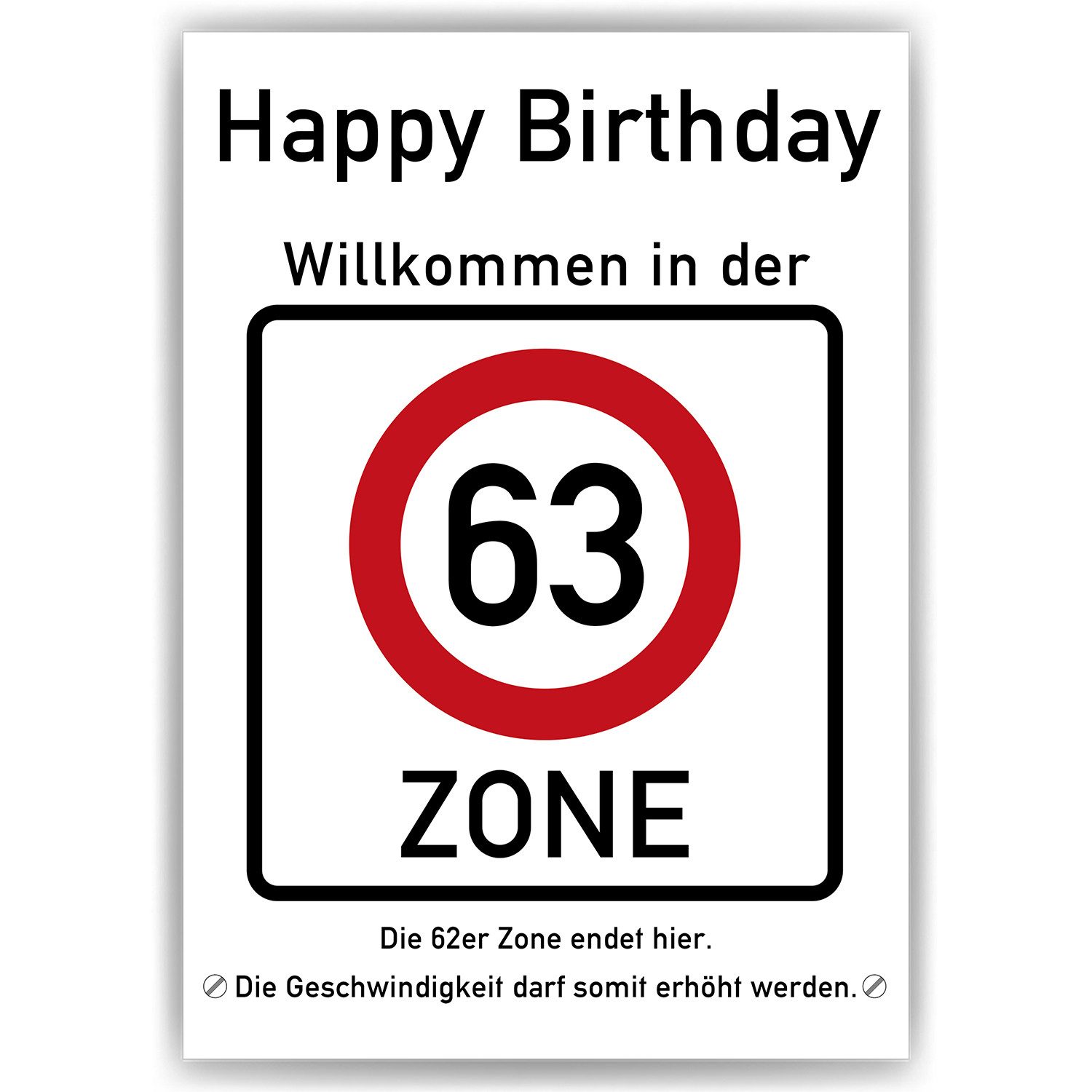 Tigerlino Poster 63. Geburtstag Geschenk Verkehrszeichen Karte Happy Birthday Deko Bild, Print