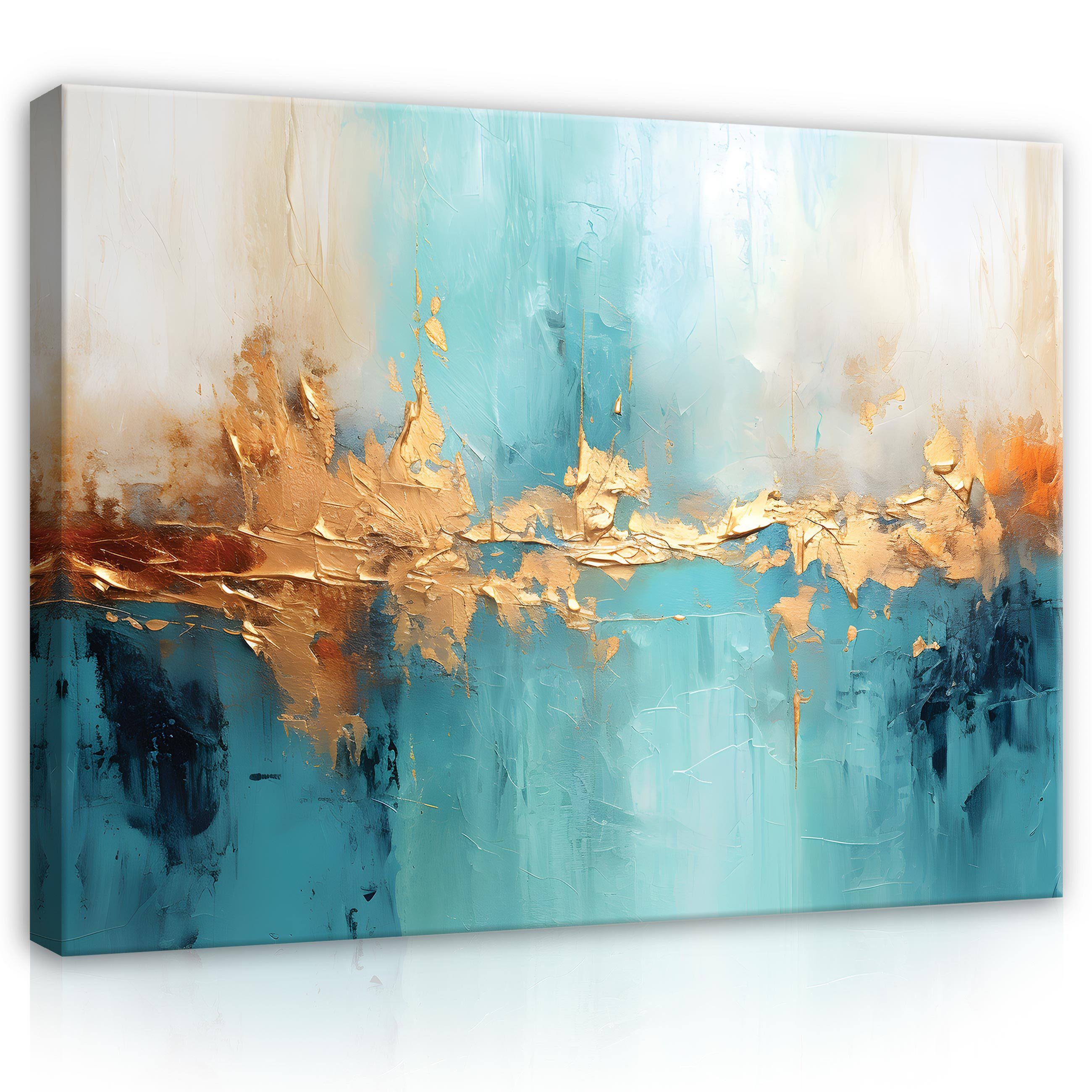 Wallarena Leinwandbild Abstrakt Gold Blau Kunst Groß Modern Bilder Xxl
