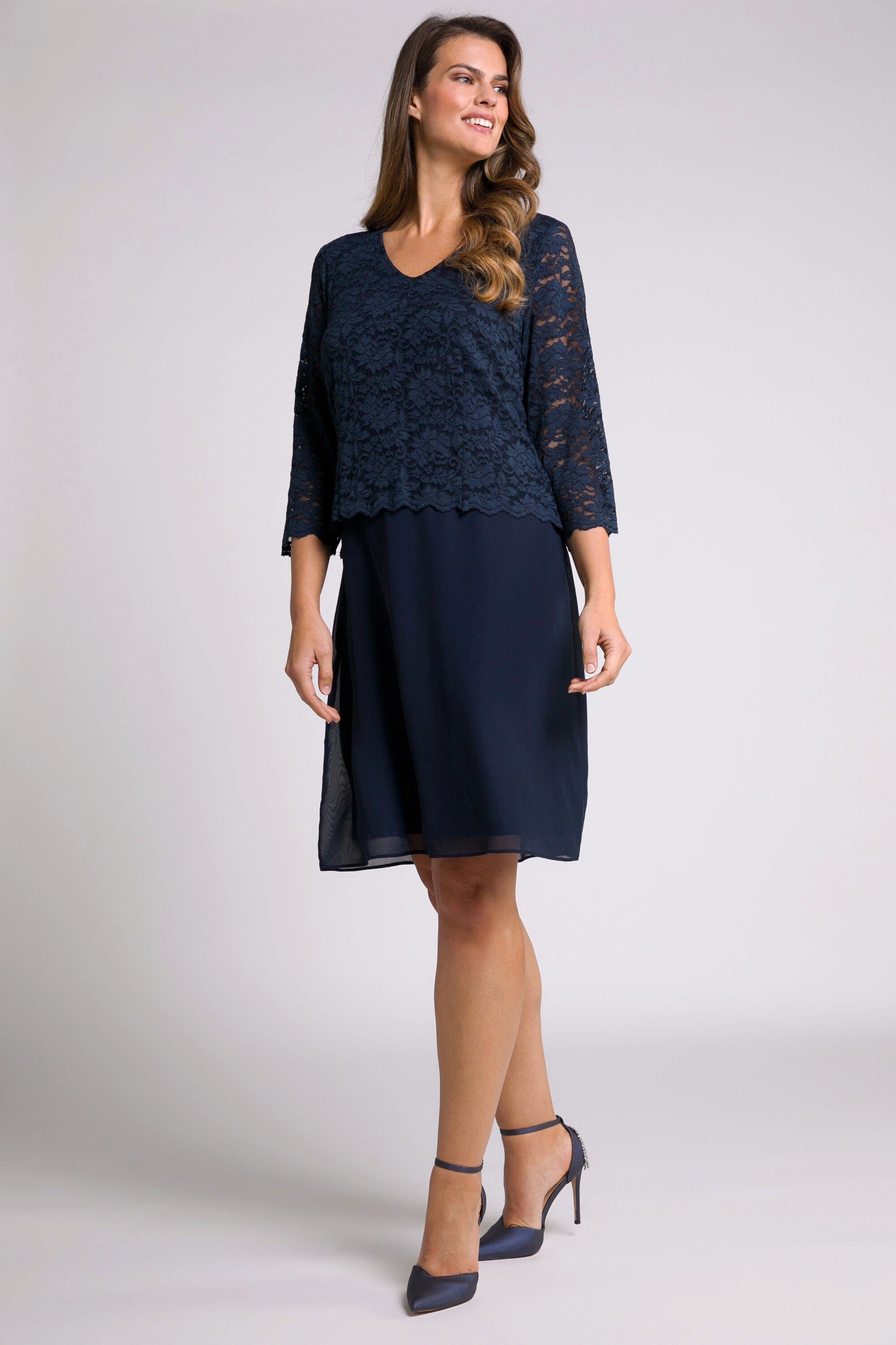 Ulla Popken Abendkleid Kleid Spitze V Ausschnitt 34 Arm Doppellagig