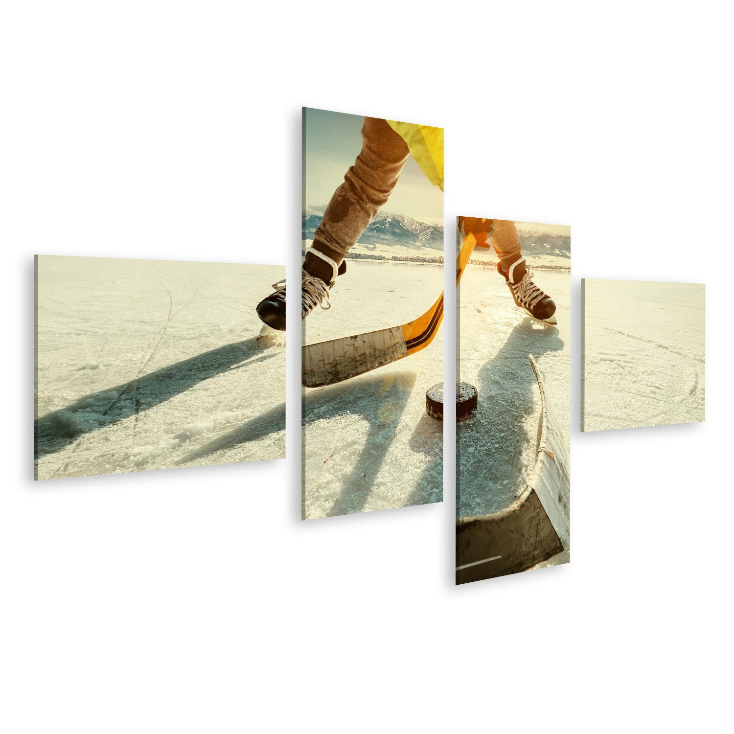islandburner Leinwandbild Bild auf Leinwand Eishockey Spiel Moment gefrorenen See Wandbild Poste