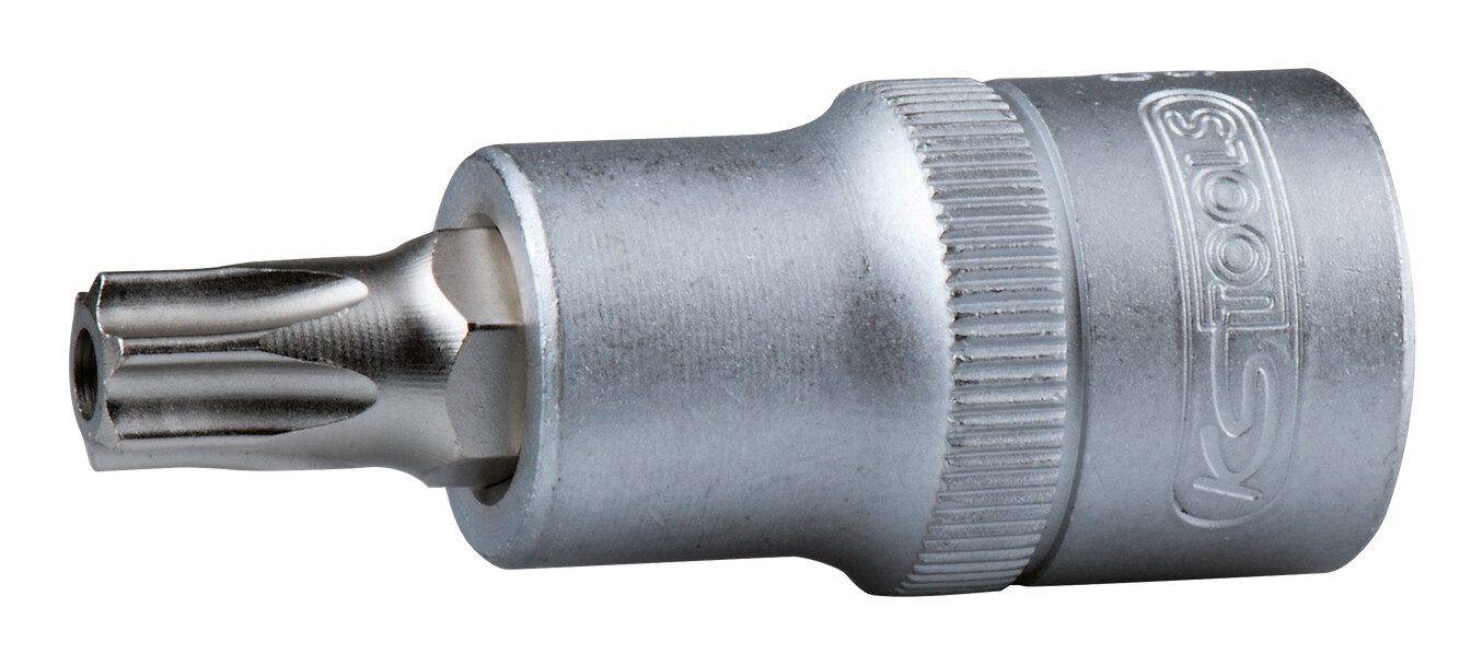 KS Tools Torx-Bit, 1/2" Stecknuss mit Stirnlochbohrung, TB27, mit eingepresstem, vernickeltem ...