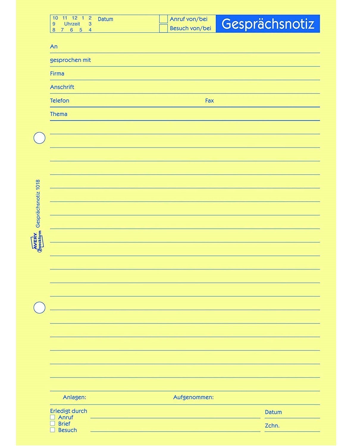 Avery Zweckform Formularblock 1018 50x Gesprächs-Notiz DIN A5 Block ...