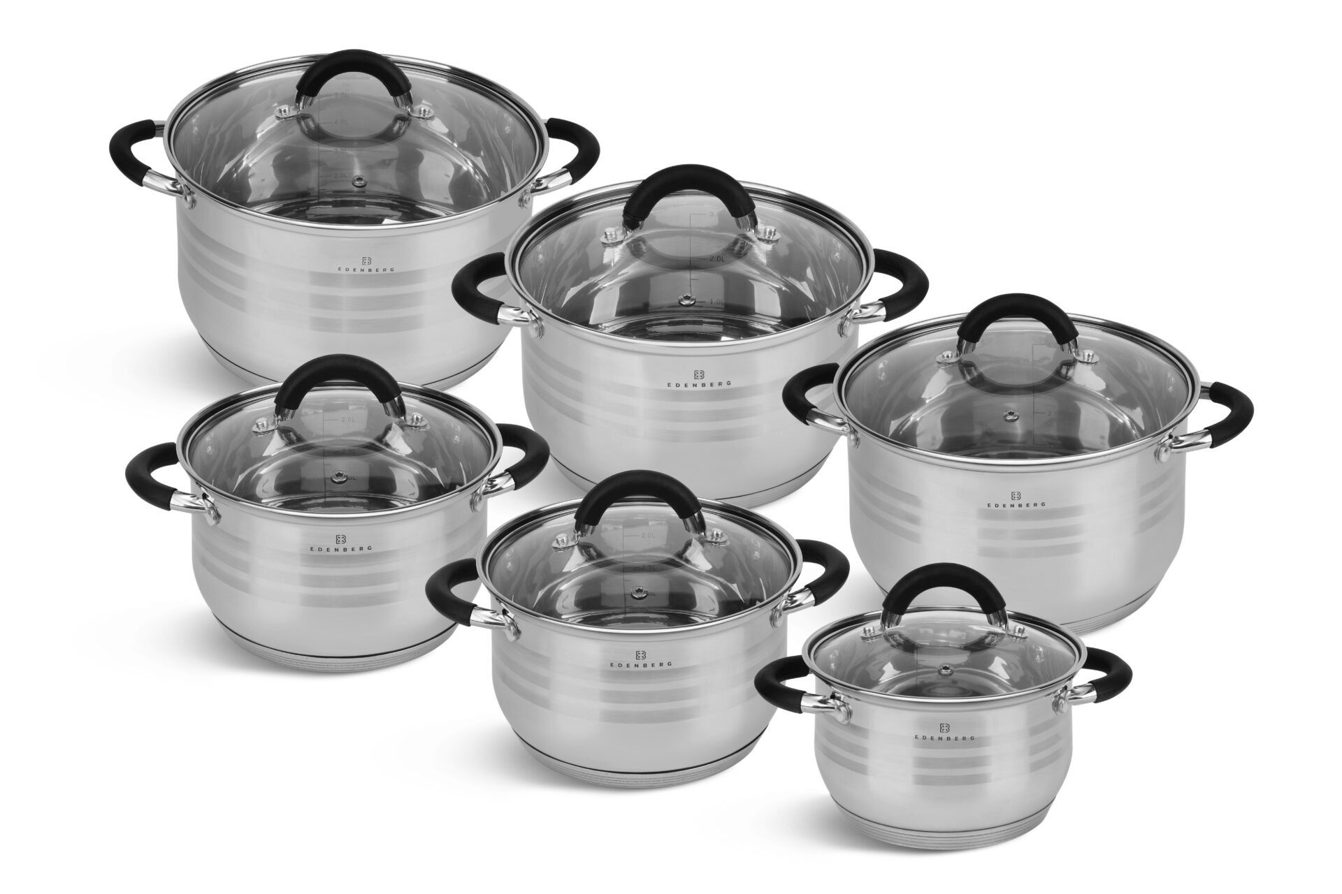 Edenberg Topf Set 12 Tlg Edelstahl Töpfe Mit Glasdeckel Kochtopfset