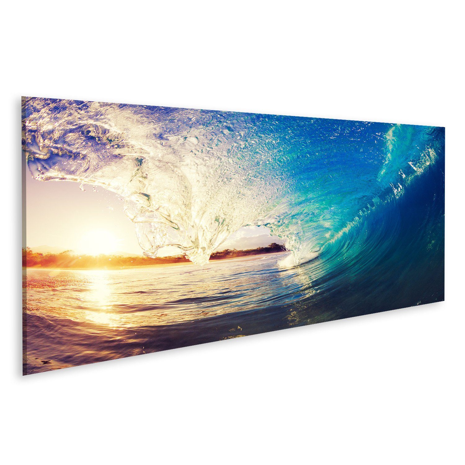 islandburner Leinwandbild Bild auf Leinwand Ocean Wave At Sunrise 120x40cm Panorama