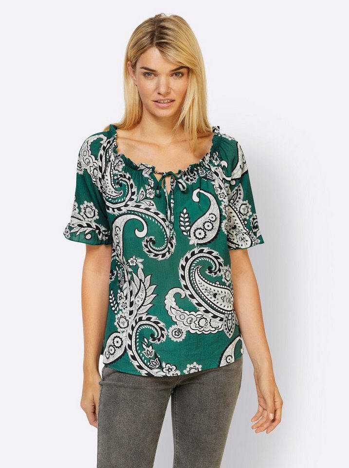 Heine Klassische Bluse Druckbluse Tragbar Als Rundhals Oder