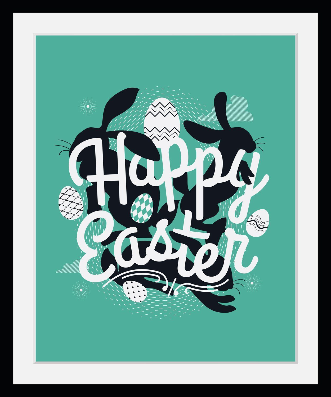 queence Bild mit Rahmen Ostern - Hasen - Gerahmter Digitaldruck - Wandbild, Happy Easter (1 St ...