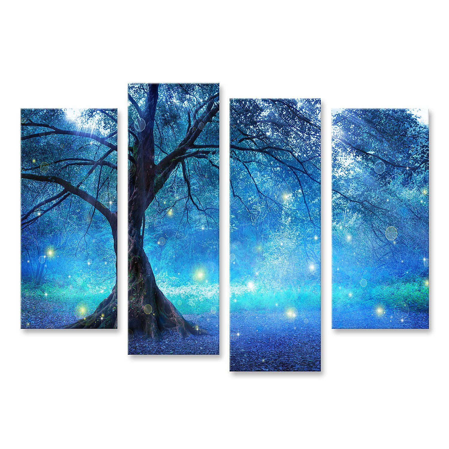 islandburner Leinwandbild Bild auf Leinwand Feenbaum im mystischen Wald Wandbild Poster Kunstdru