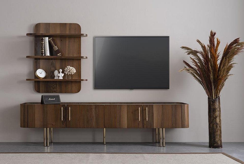 Jvmoebel Wohnwand Design Wohnwand Luxus Tv Ständer Braun Wandregale