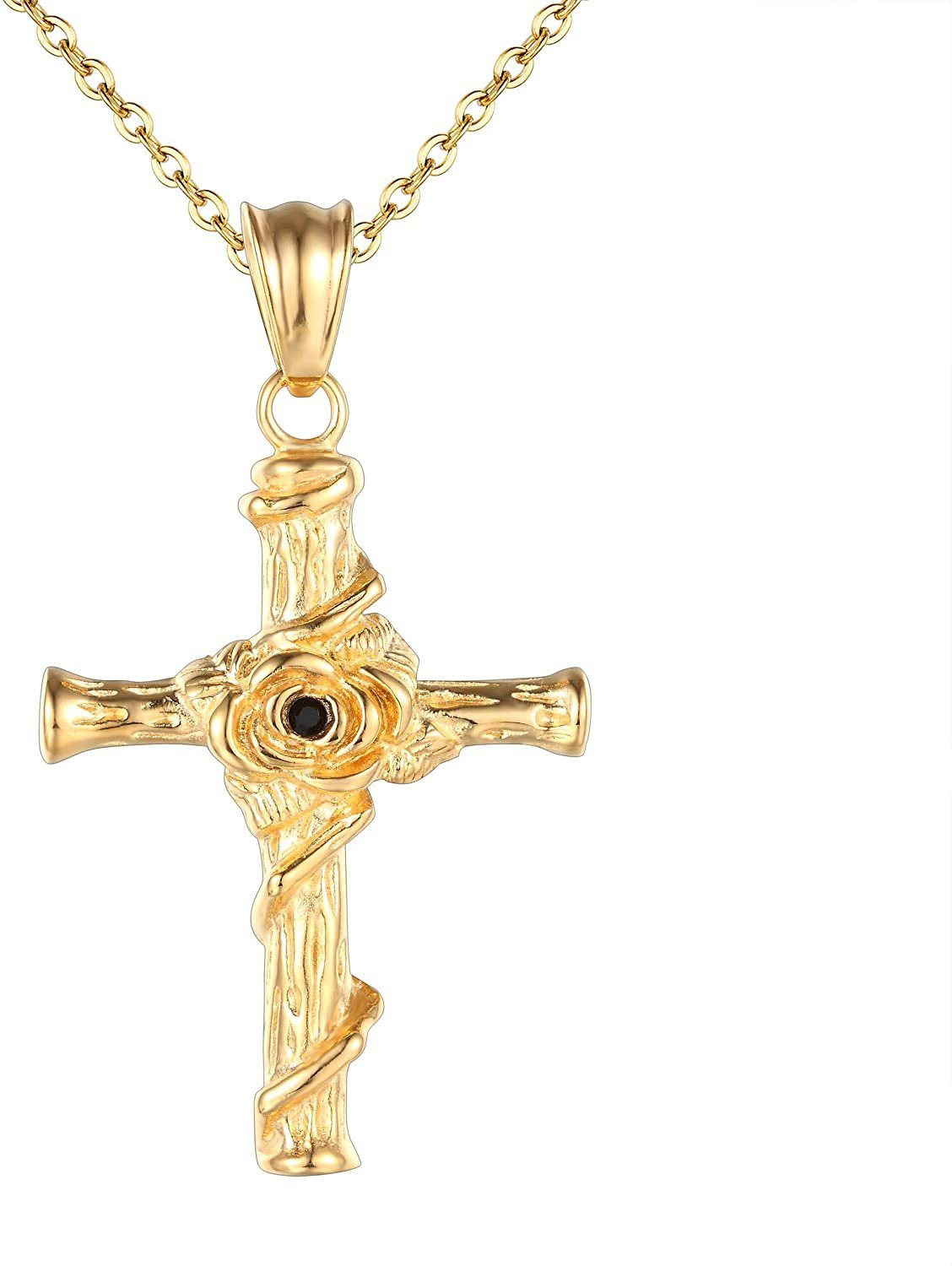 Karisma Kette mit Anhänger Karisma Damen Edelstahl Collier Anhänger Kette - Kreuz mit Blume ...