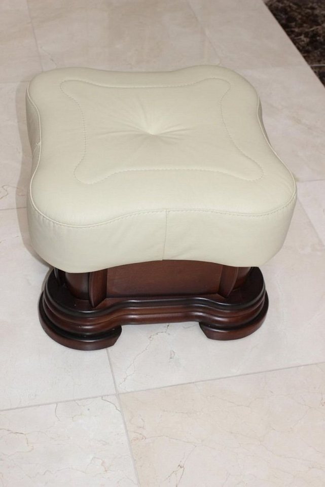 Jvmoebel Fußhocker Art Deco Leder Fußhocker Hocker Echtes Beige Holz