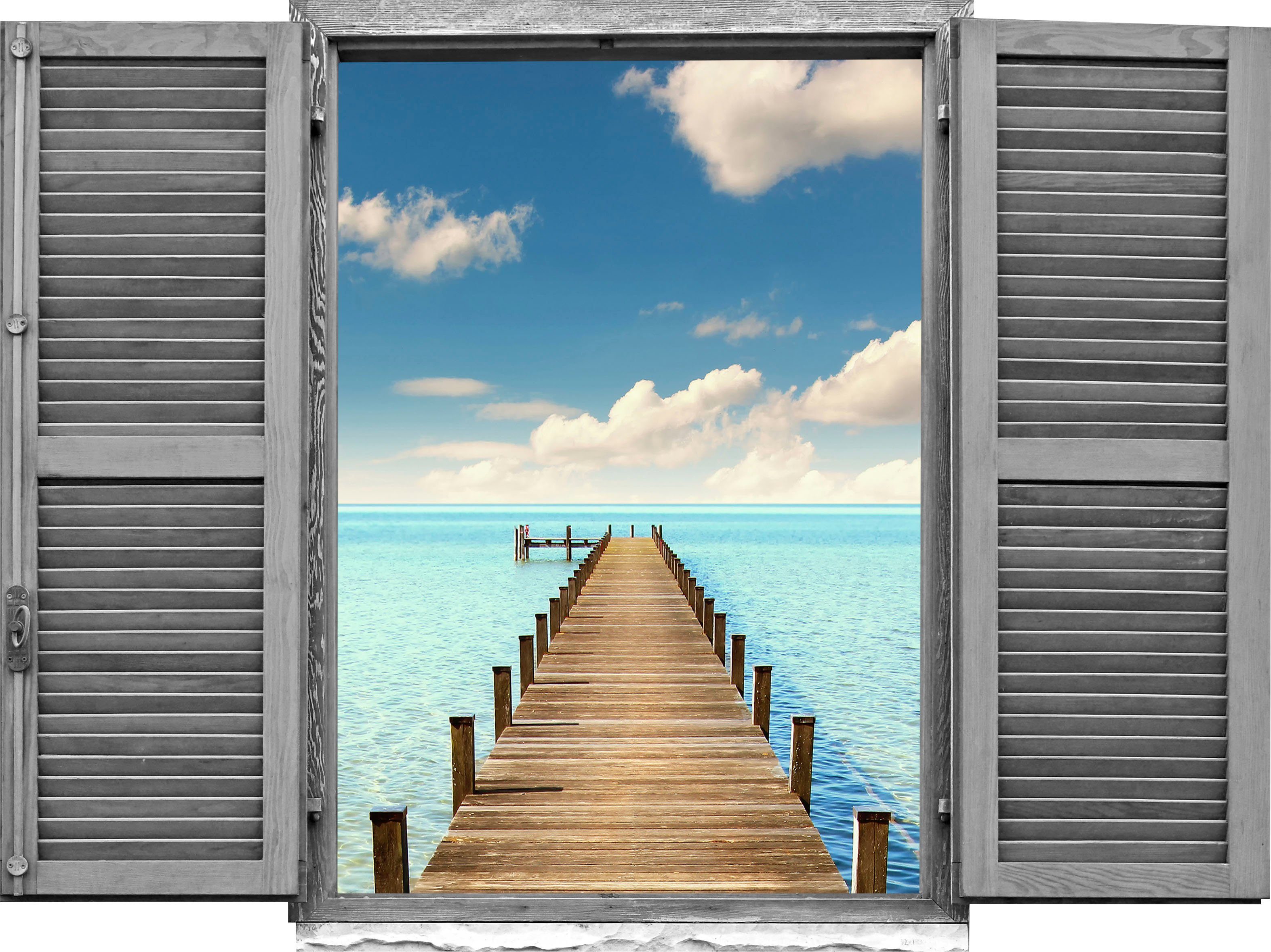 queence Wandtattoo Steg im Meer (1 St), Wandsticker, Wandbild, selbstklebend, 3D, Fenster