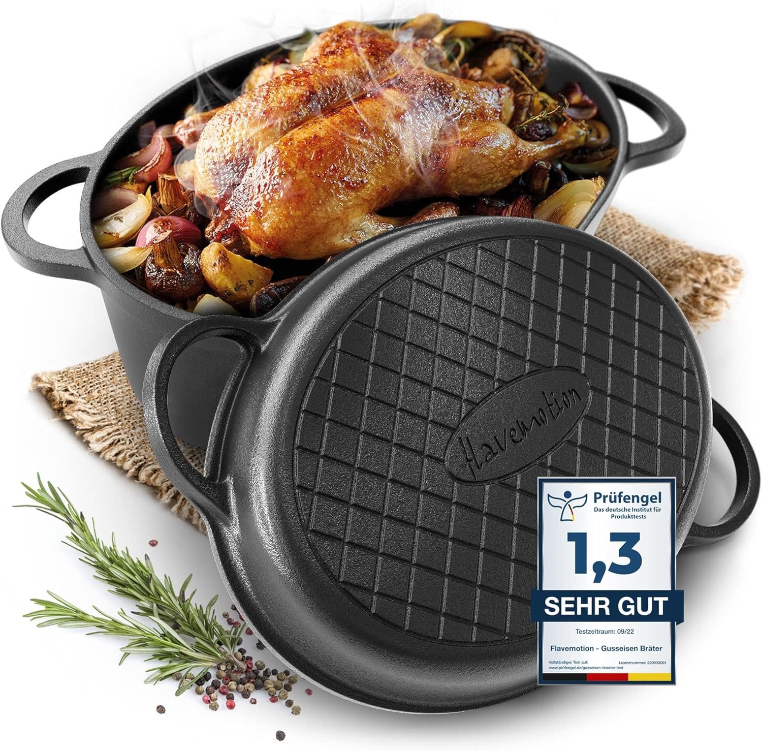 Flavemotion Bräter Mit Deckel Als Grillpfanne 2in1 35cm 91l 85kg