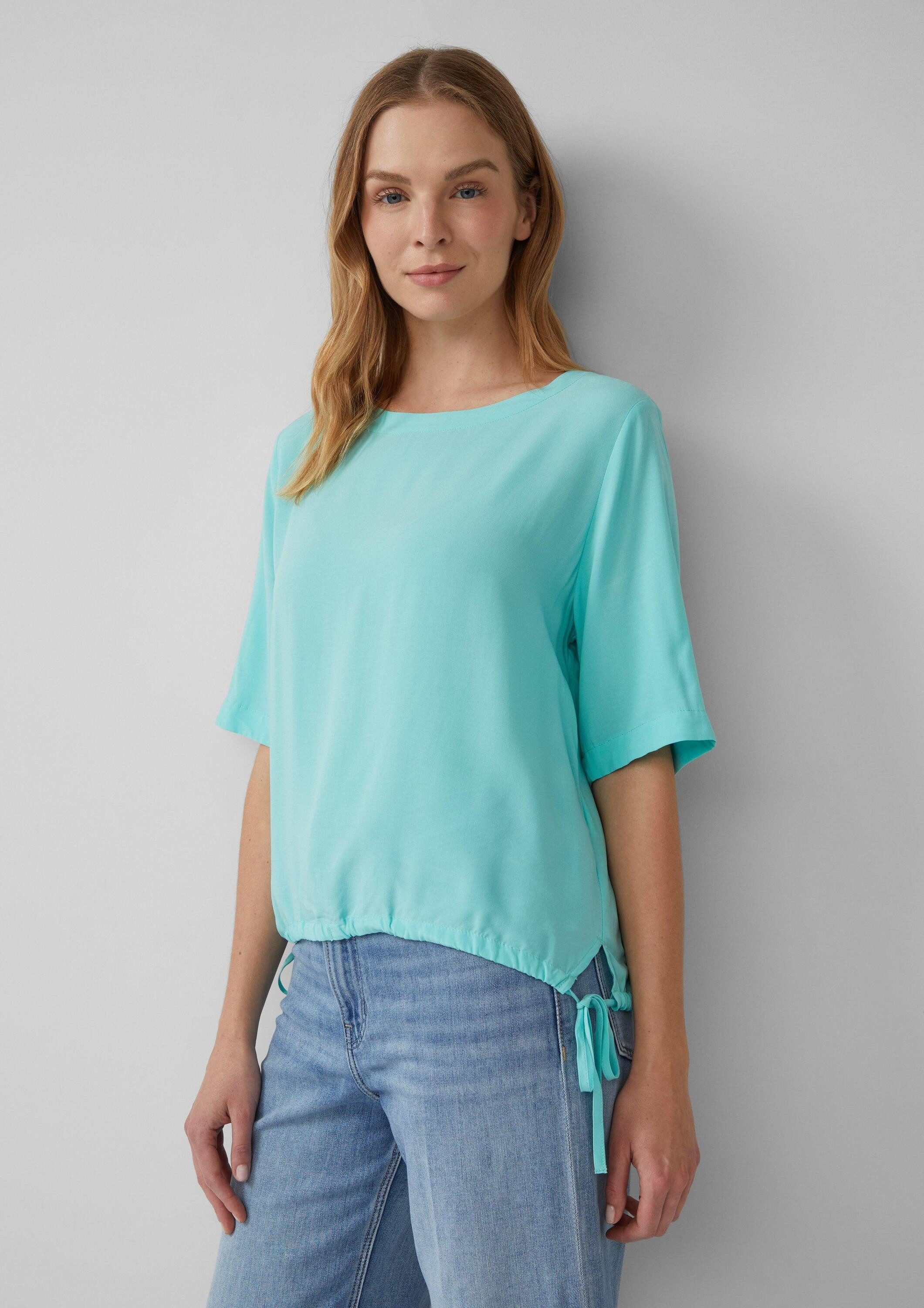 s.Oliver Kurzarmbluse Bluse Gemusterte Shirt-Bluse mit verstellbarem Saum