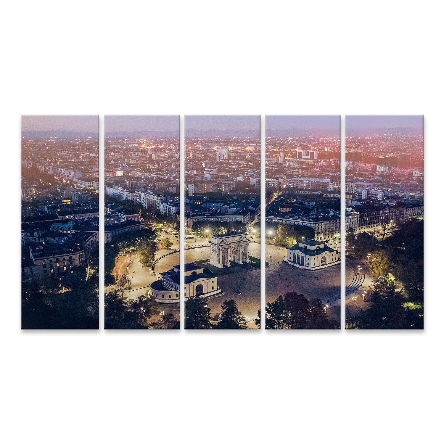 islandburner Leinwandbild Bild auf Leinwand Mailand Luftaufnahme bei Nacht Wandbild Poster Kunst