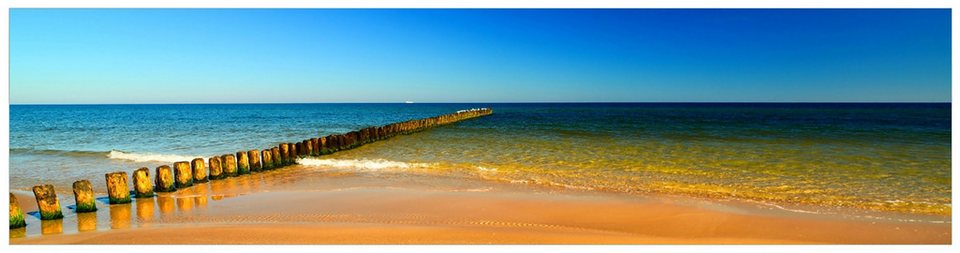 Wallario Küchenrückwand Sandstrand In Orange Blaues Meer Blauer