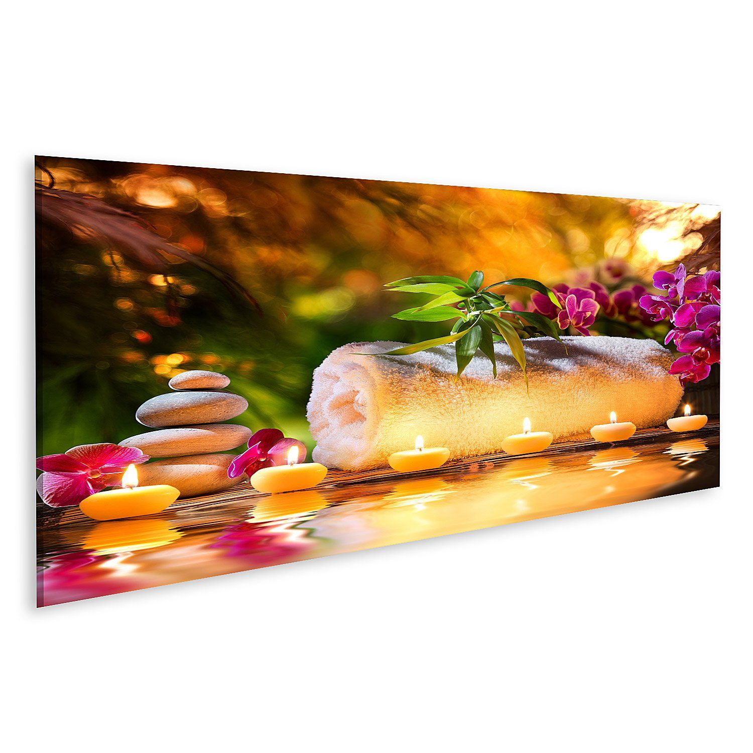 islandburner Leinwandbild »Bild auf Leinwand Spa Massage Im Garten Kerzen Und Wasser Wandbild ...