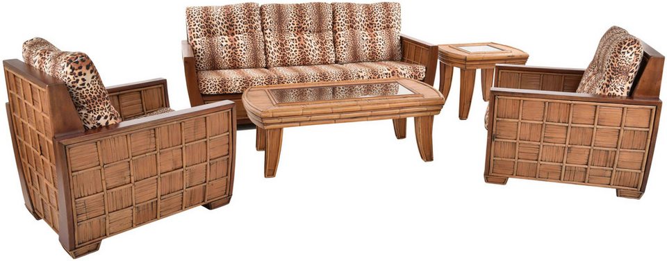 Krines Home Sitzgruppe Noble Wohnzimmer Sitzgruppe Safari Rattanmöbel
