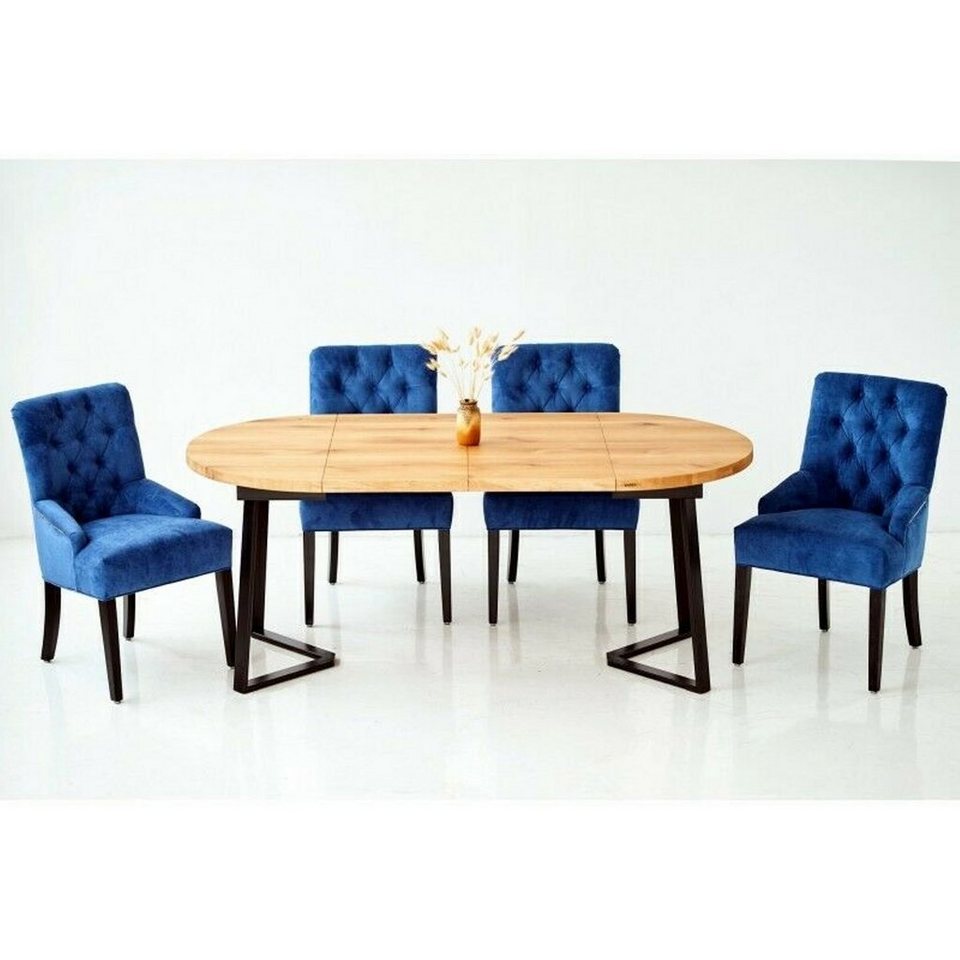 Jvmoebel Essgruppe Holz Tisch 4 Chesterfield Stühle Esszimmer Gruppe