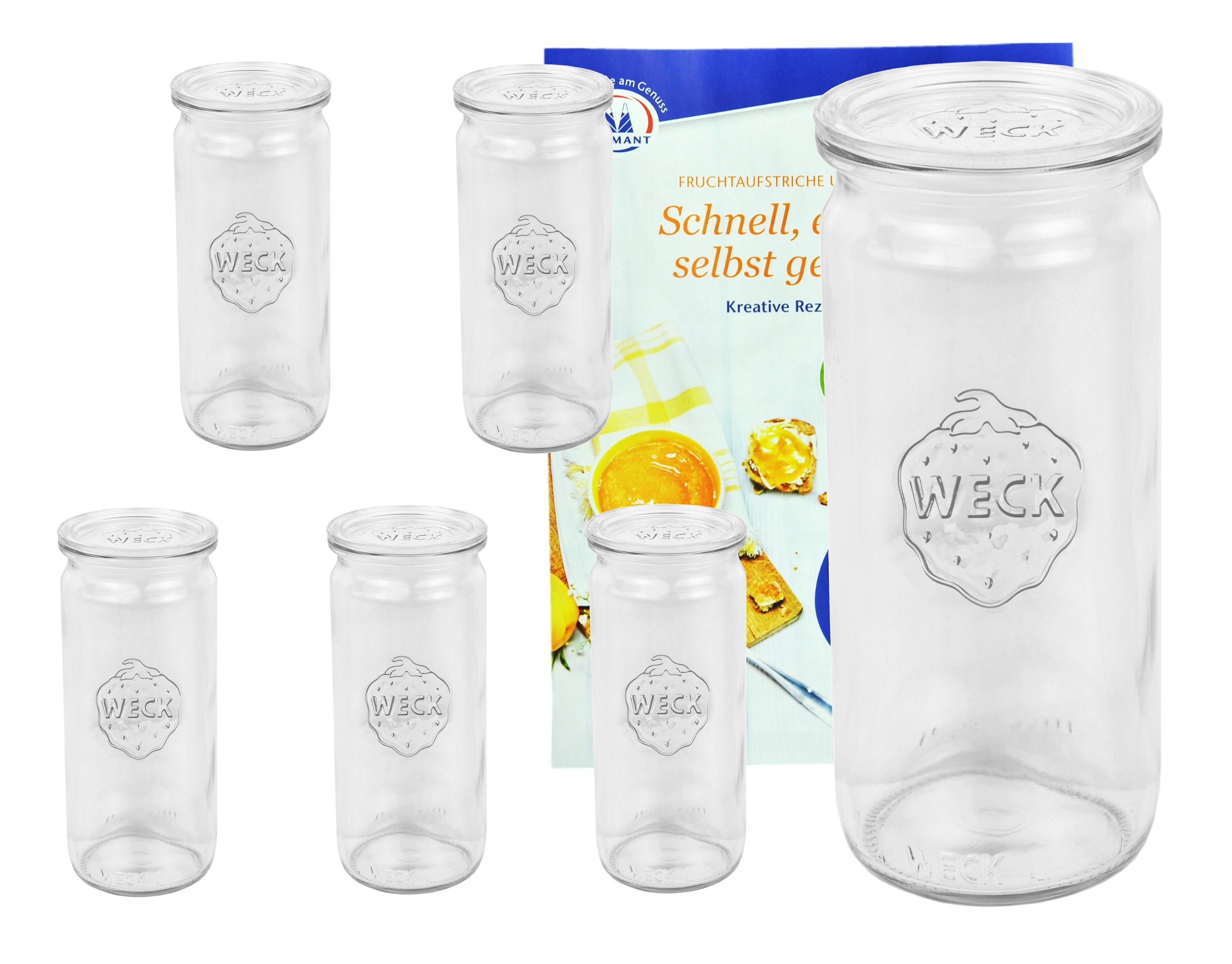 MamboCat Einmachglas 6er Set Weck Gläser Zylinderglas 600ml Sturzgläser mit Glasdeckeln, Glas ...