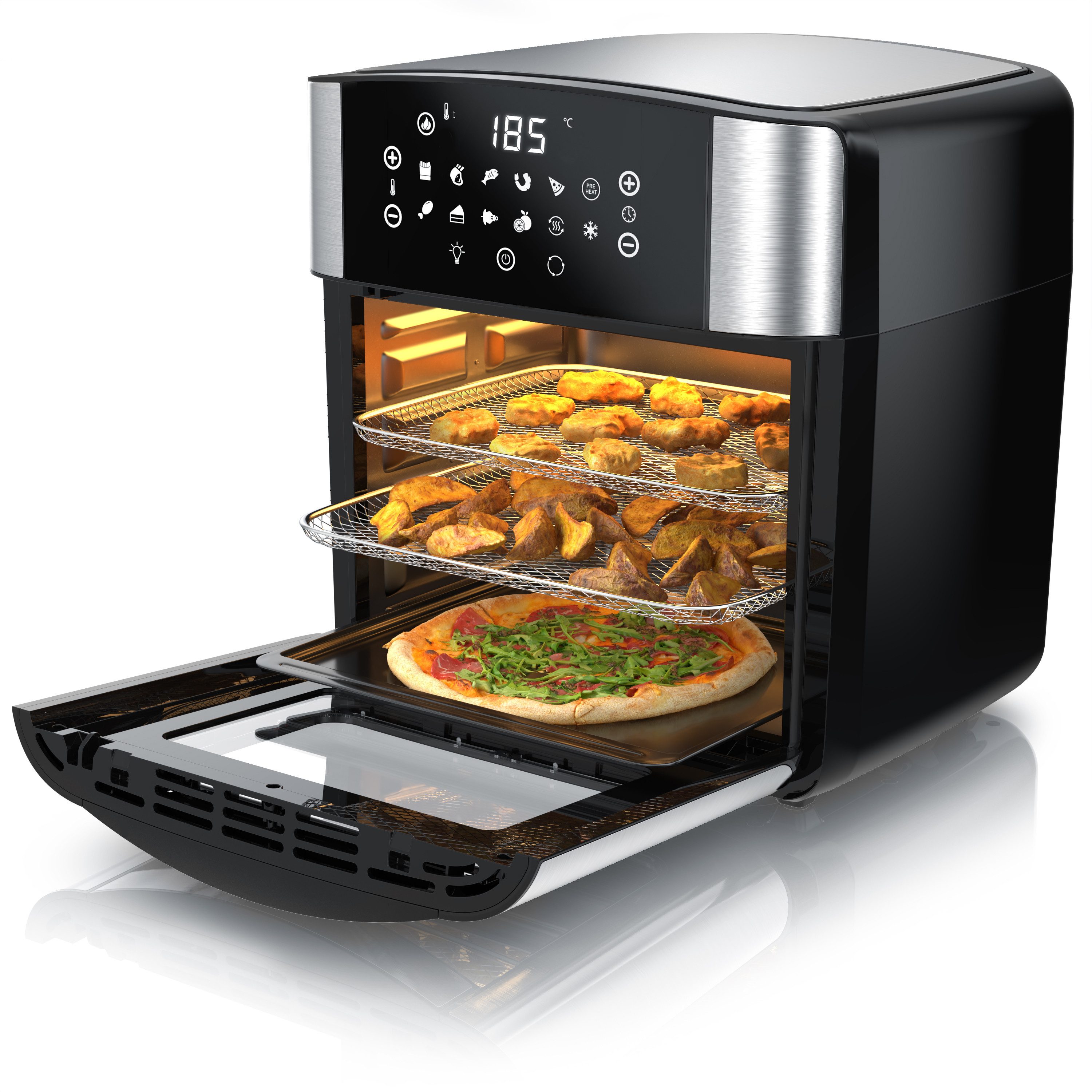 Arendo Heißluftfritteuse Multifunktionsofen 16l Backofen Umluft Grill