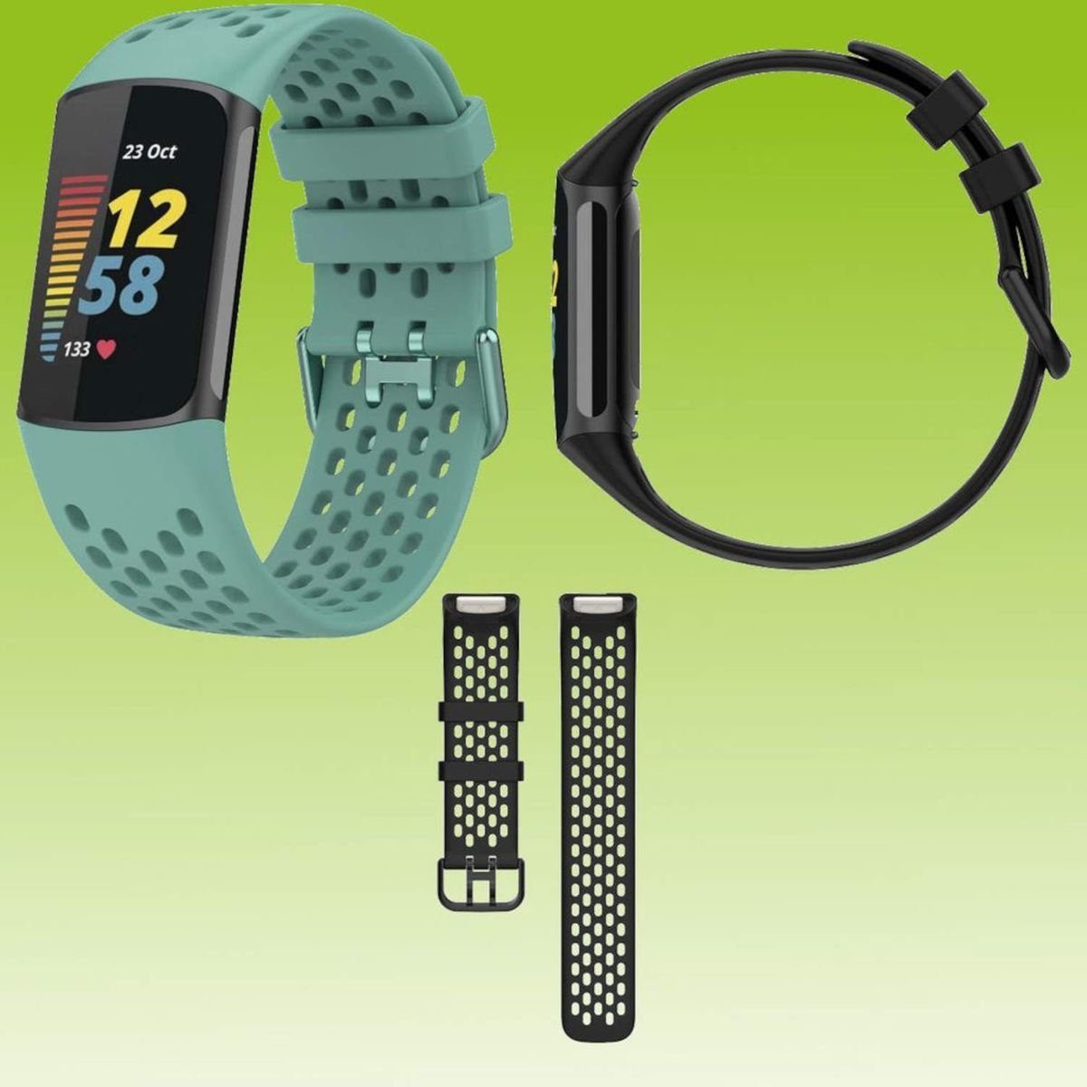 Wigento Smartwatch Armband Für Fitbit Charge 6 5 Silikon Uhr Watch