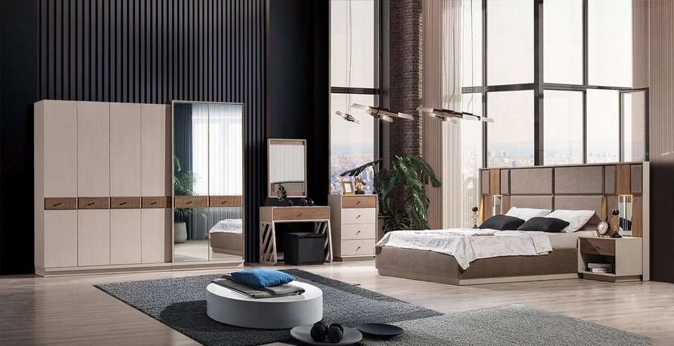 Jvmoebel Schlafzimmer Set Beiges Schlafzimmer Set Designer Bett