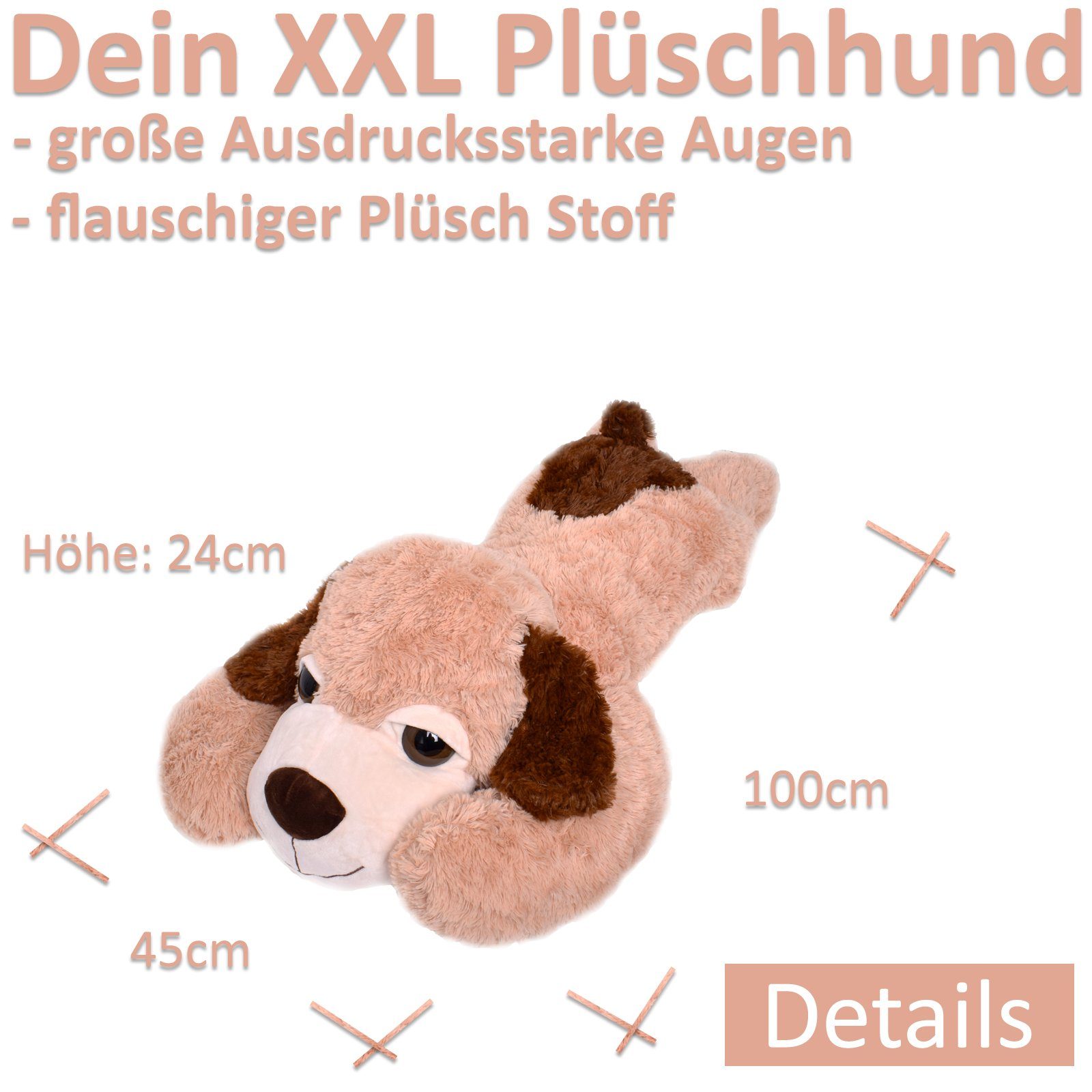 TE-Trend Kuscheltier Hund 100cm XXL Riesen Stofftier Plüschtier ...